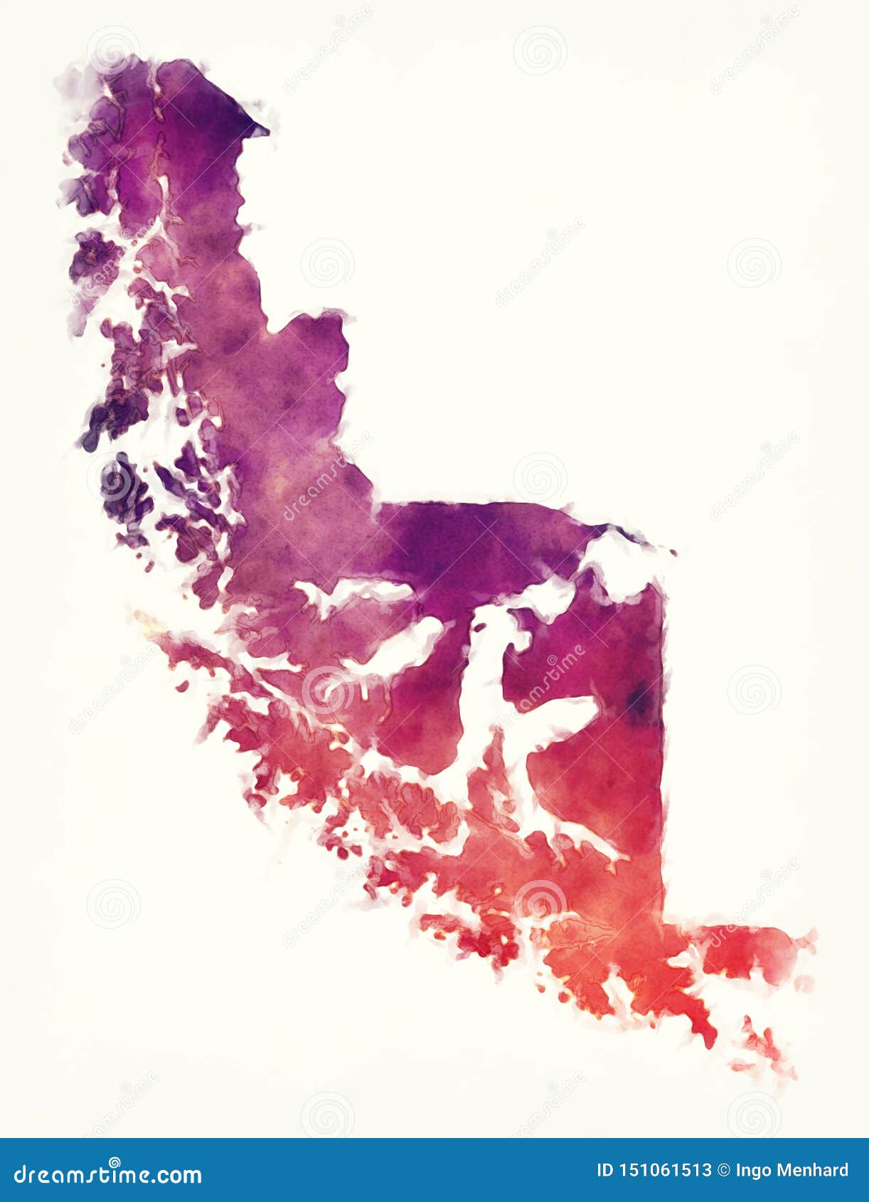 Magallanes Region Watercolor Map of Chile Stock Illustration ...