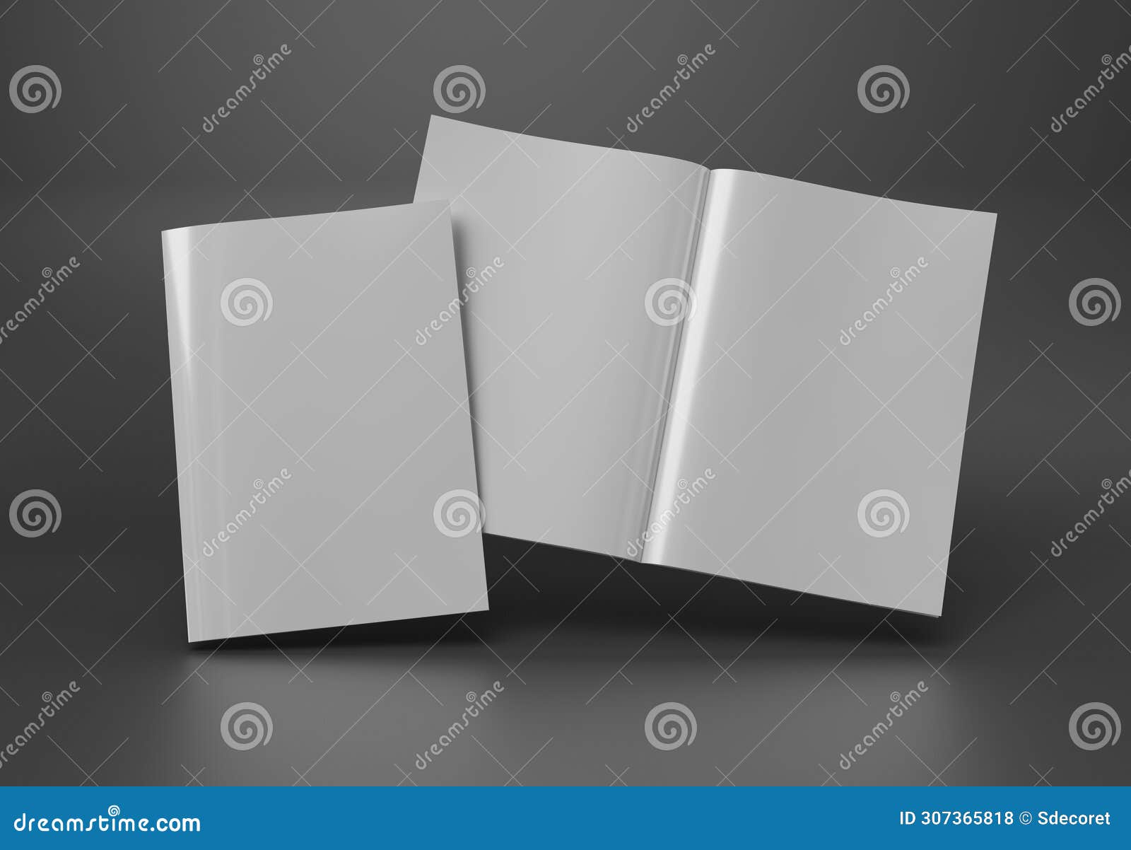 Magazine Cover and Open Magazine Mockup on Grey. Empty Brochure ...