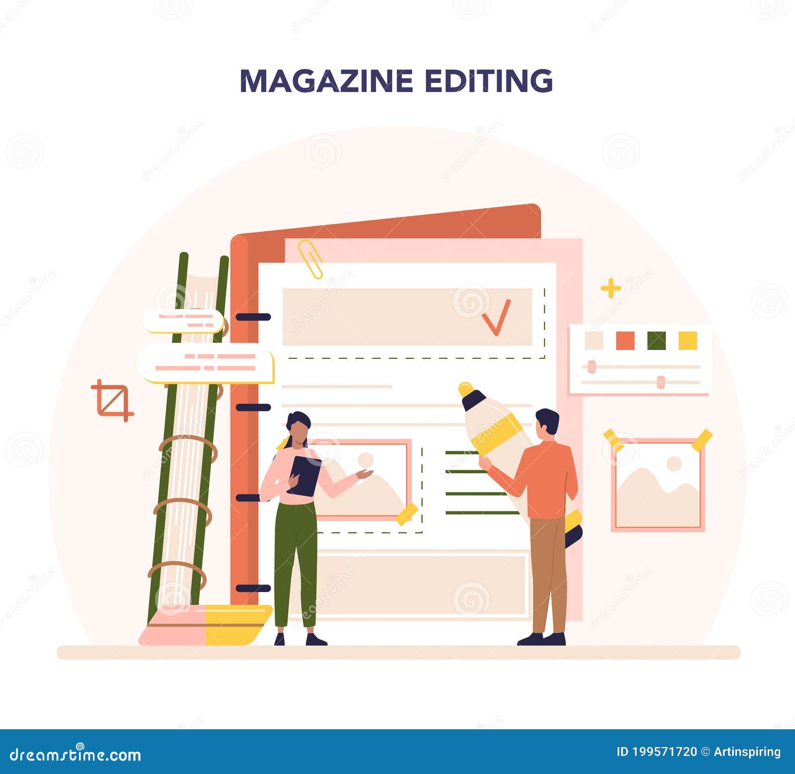 Magazine Editor Concept. Journalist and Designer Working on Magazine ...