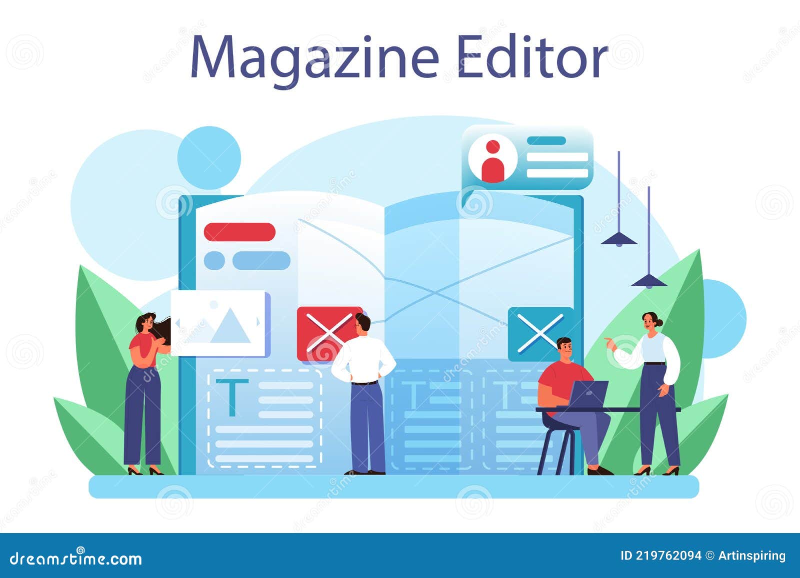 Magazine Editor Concept. Journalist and Designer Working on Magazine ...