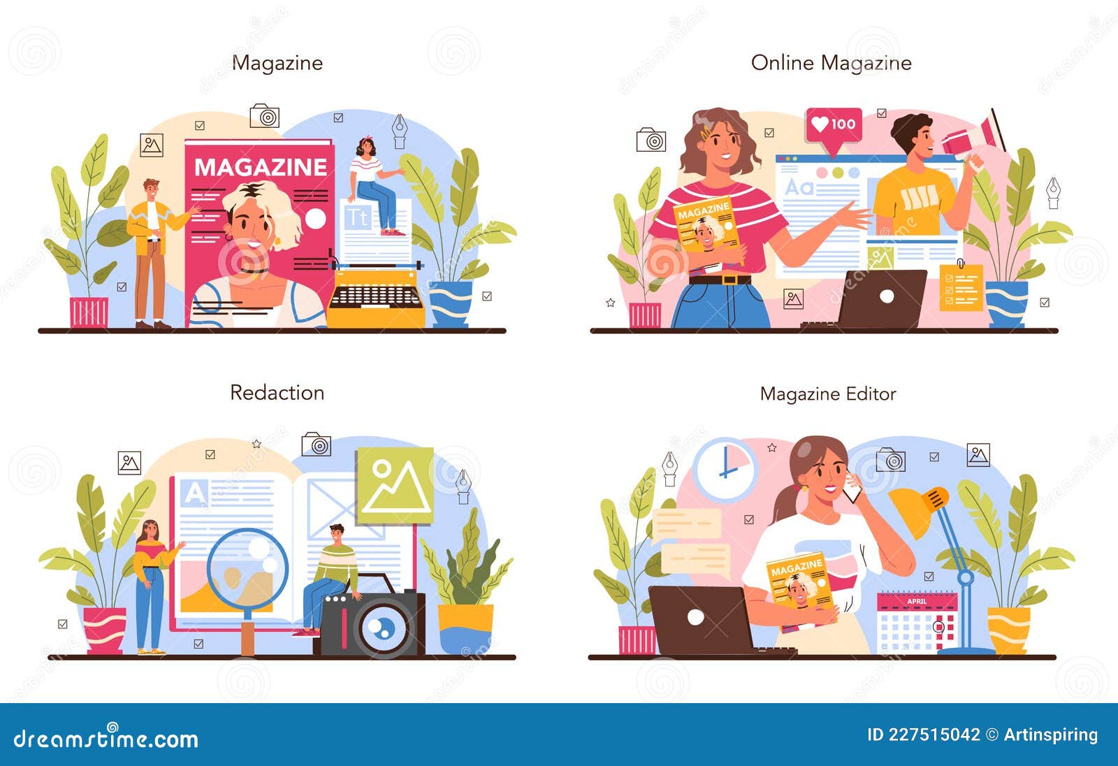 Magazine Editor Concept Set. Journalist and Designer Working on ...