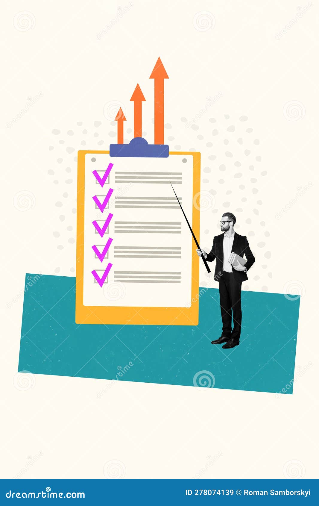 Magazine Template Collage of Office Worker Guy Pointing on Document ...