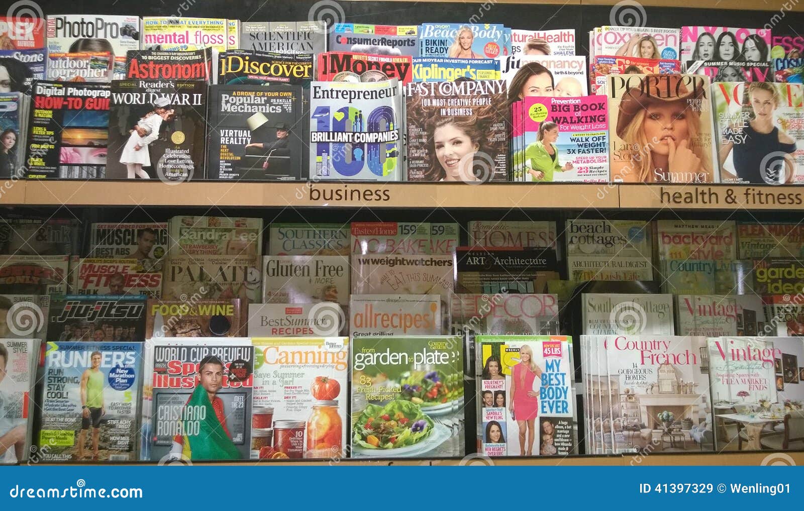 Magazines on shelves editorial stock image. Image of close - 41397329