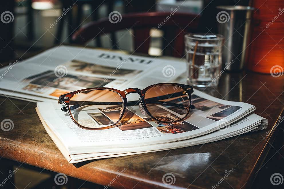 Magazines on Table with Eyeglasses Stock Illustration - Illustration of ...