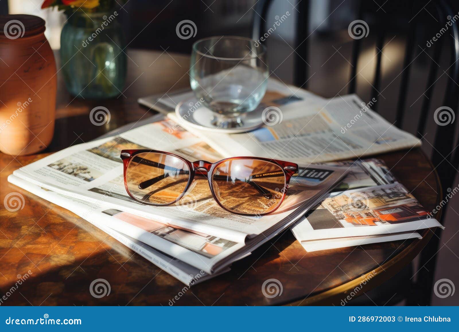 Magazines on Table with Eyeglasses Stock Illustration - Illustration of ...