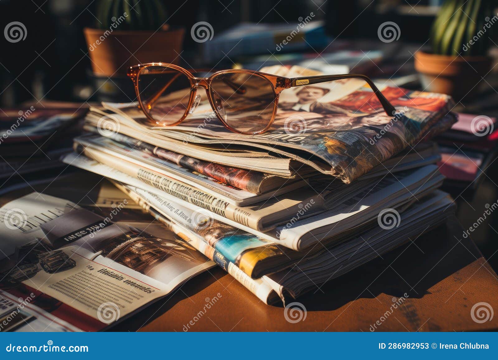 Magazines on Table with Eyeglasses Stock Illustration - Illustration of ...
