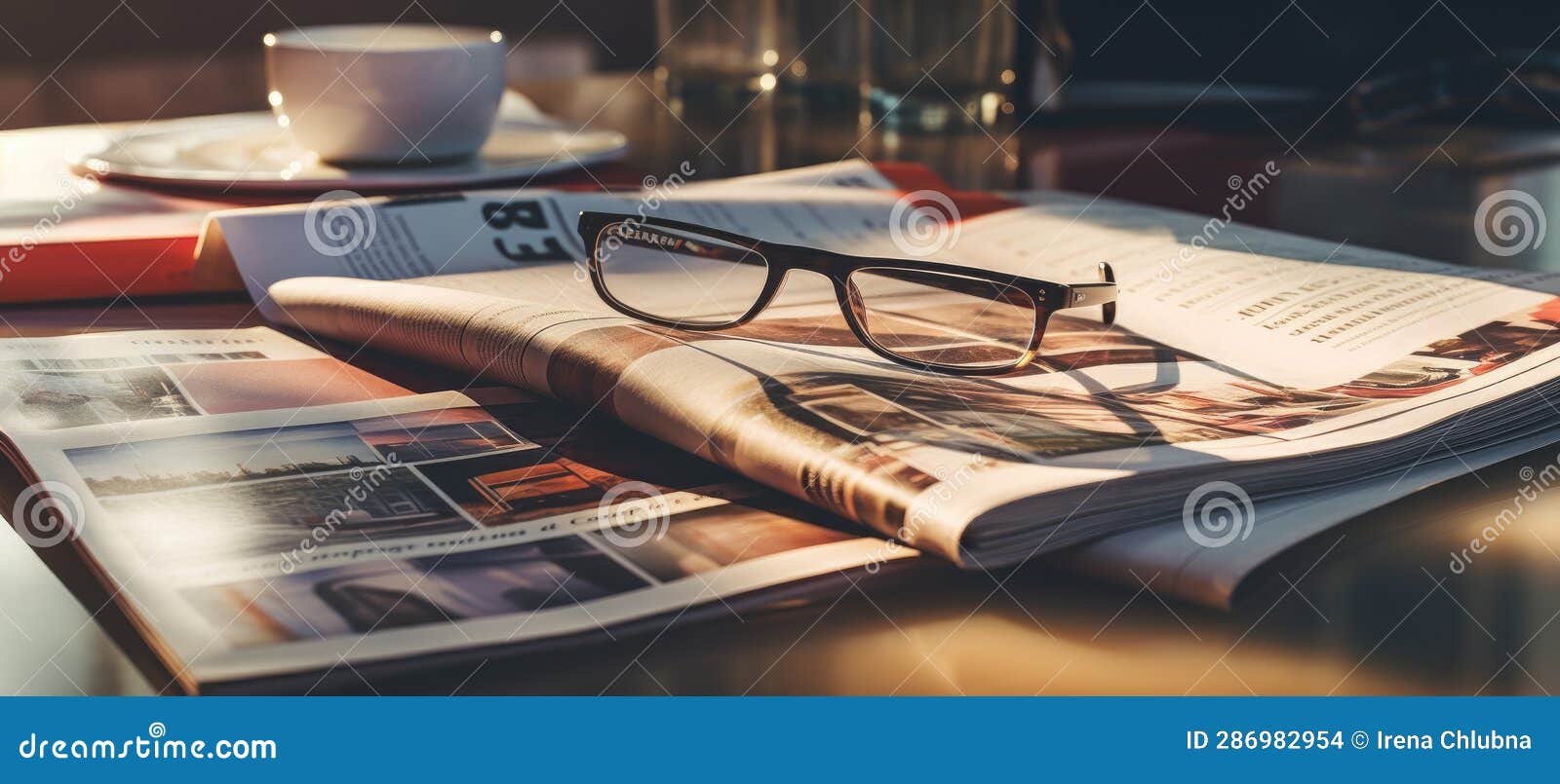 Magazines on Table with Eyeglasses Stock Illustration - Illustration of ...