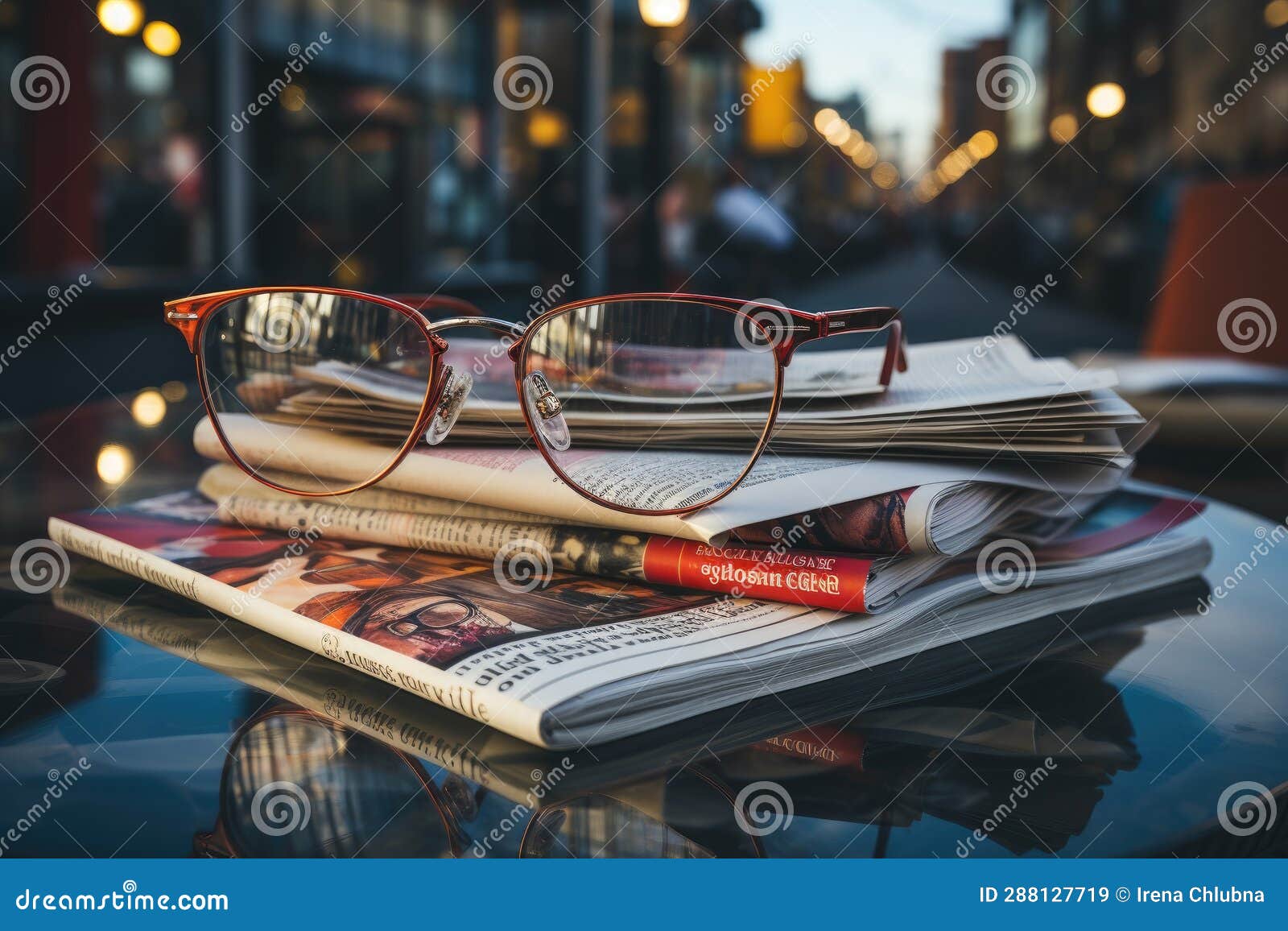 Magazines on Table with Eyeglasses Stock Illustration - Illustration of ...