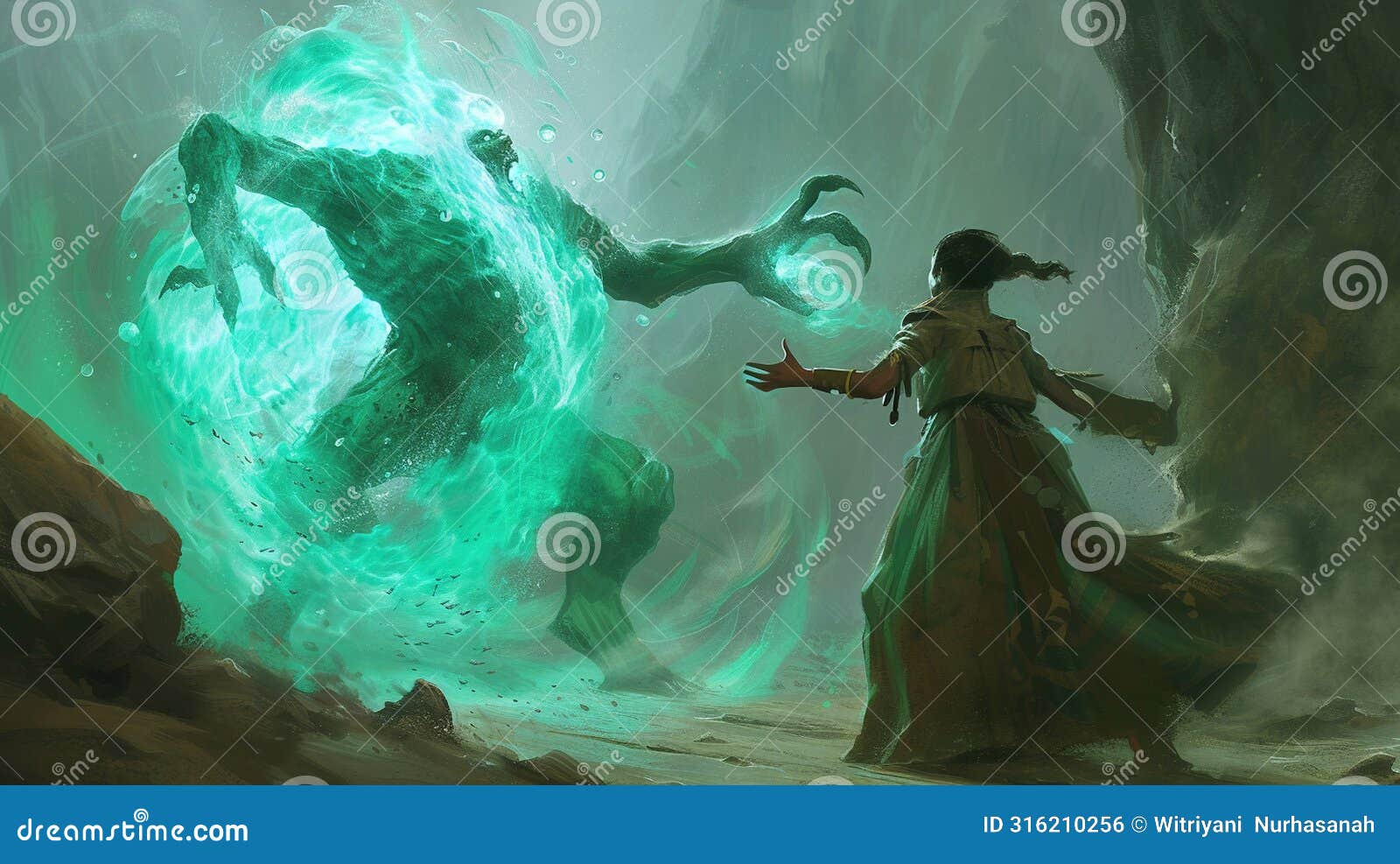 Mage Woman Summoning a Giant Creature . Generative Ai Stock ...