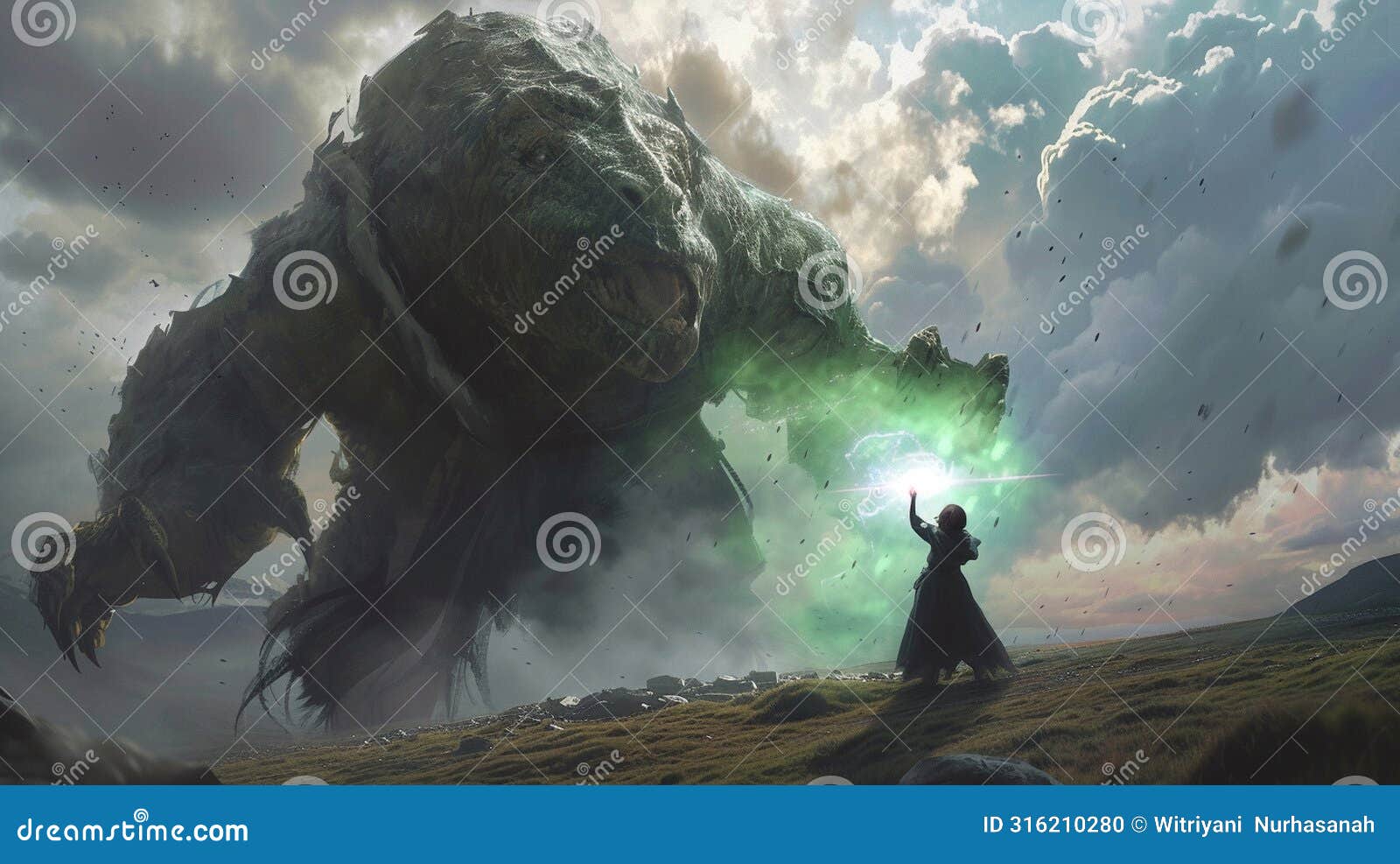 Mage Woman Summoning a Giant Creature . Generative Ai Stock ...