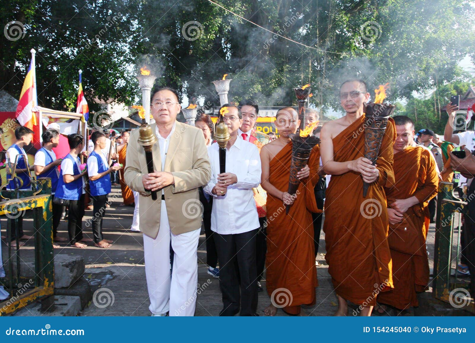 Magelang, Central Java / Indonesia - May 16, 2018 : Taking `Api Dhamma ...