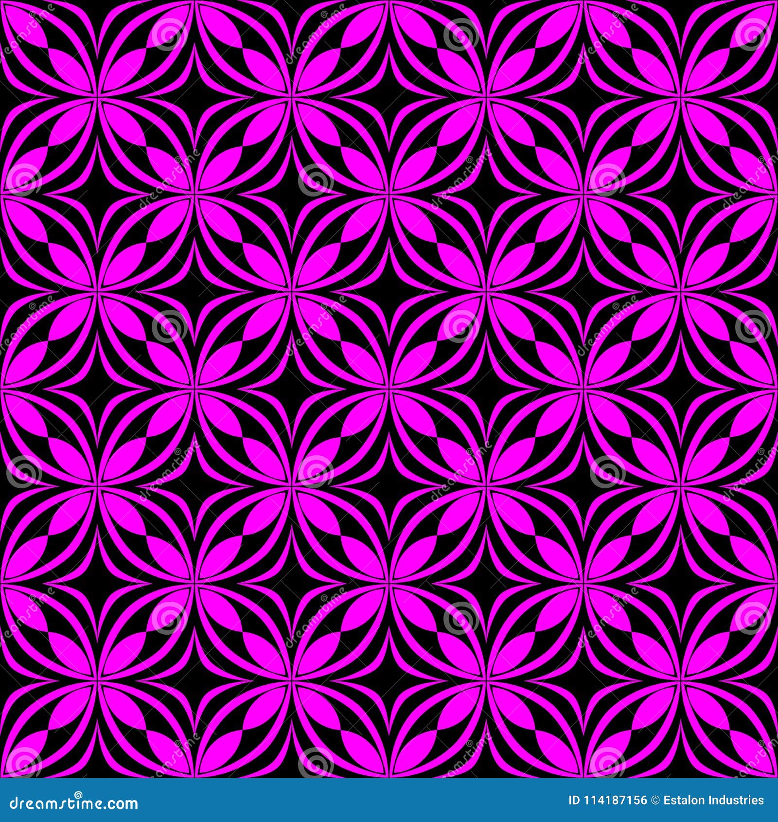 Magenta on Black Geometric Tile Oval and Circle Seamless Repeat Pattern ...
