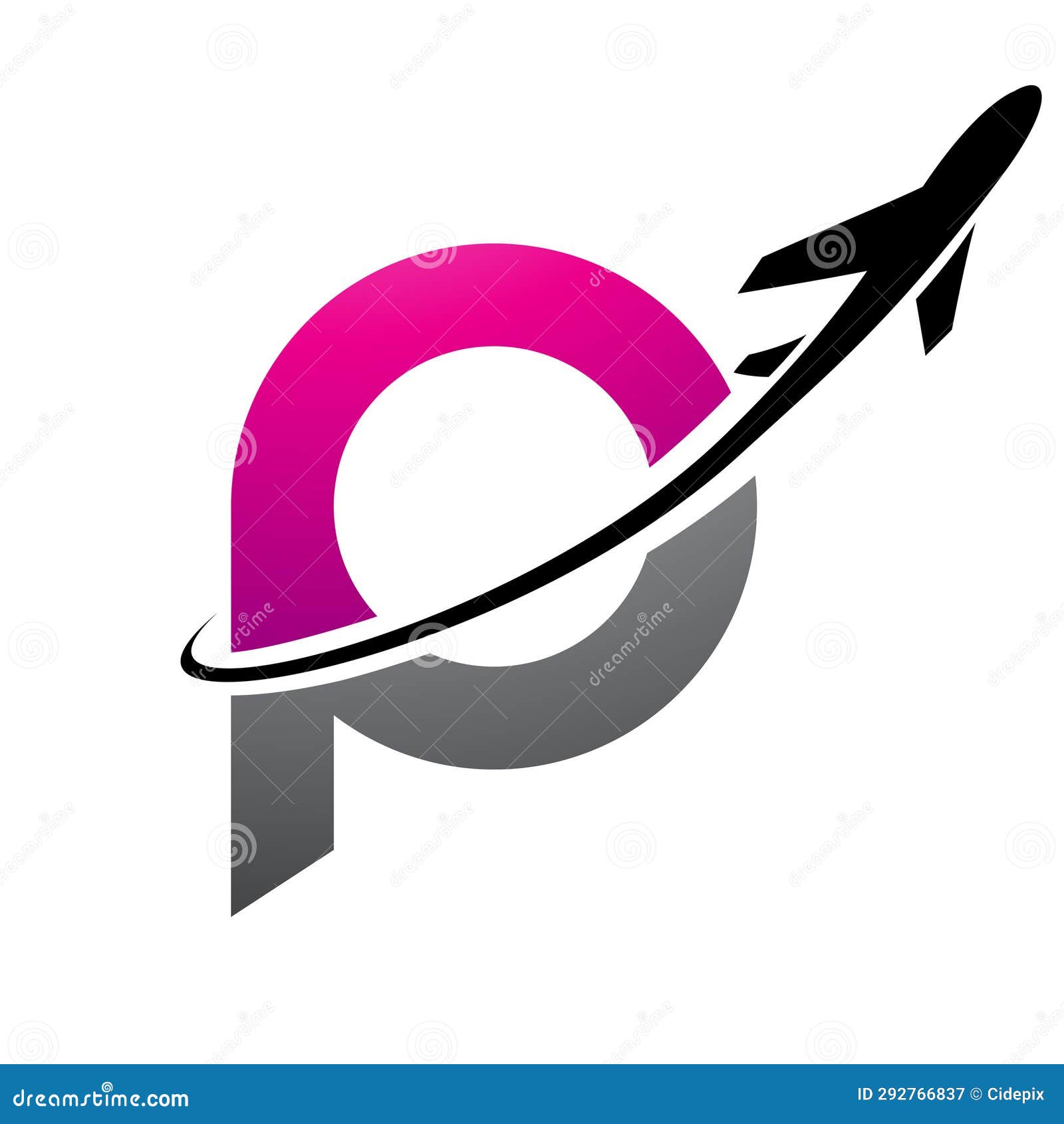 Magenta and Black Lowercase Letter P Icon with an Airplane Stock Vector ...