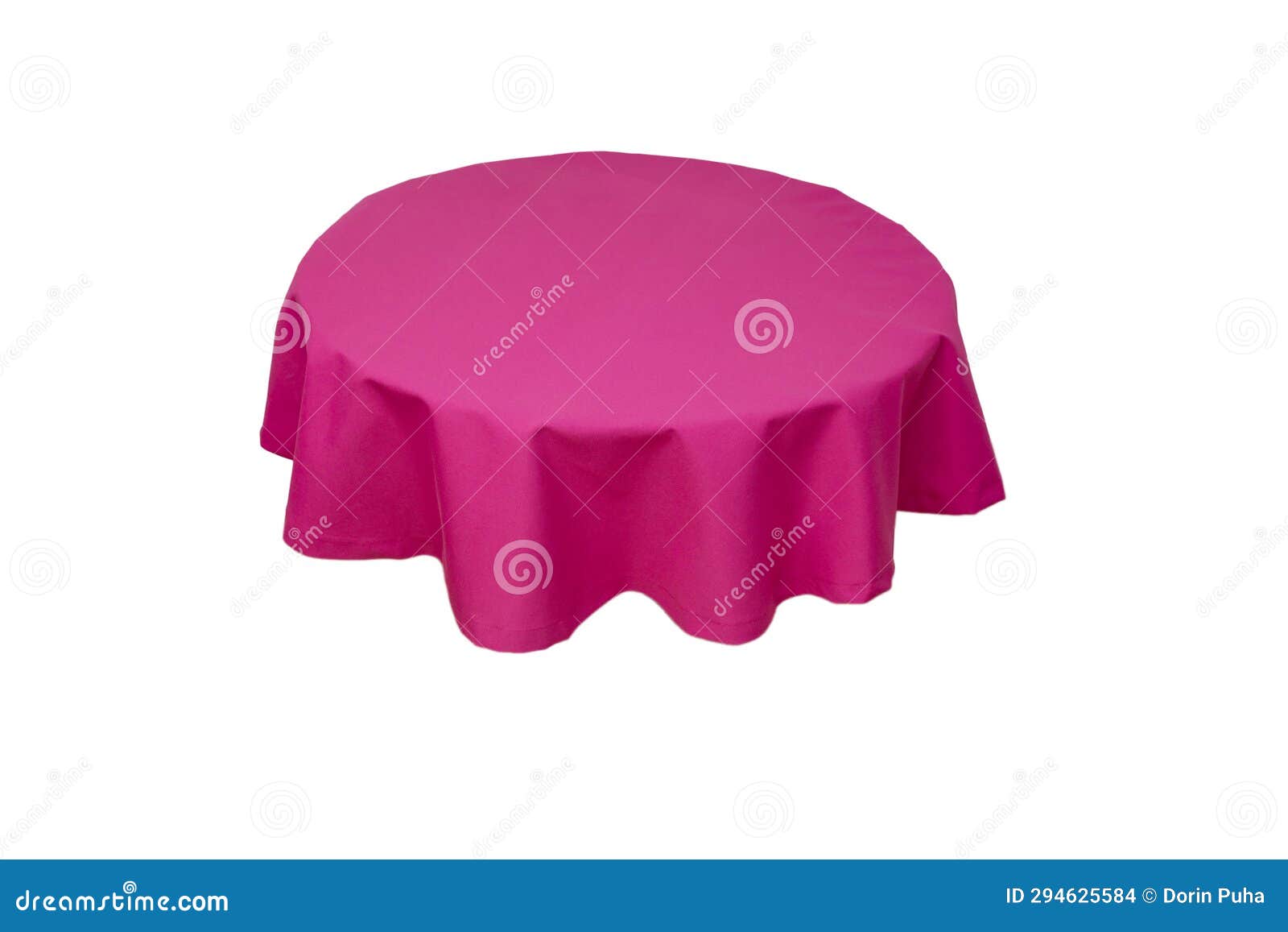 Magenta Cloth on a Round Shaped Table, Side View Isolated on White ...