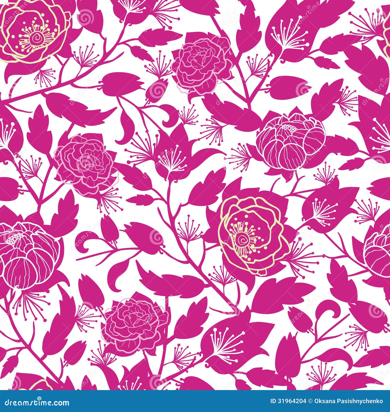 Magenta Floral Silhouettes Seamless Pattern Stock Vector - Illustration ...