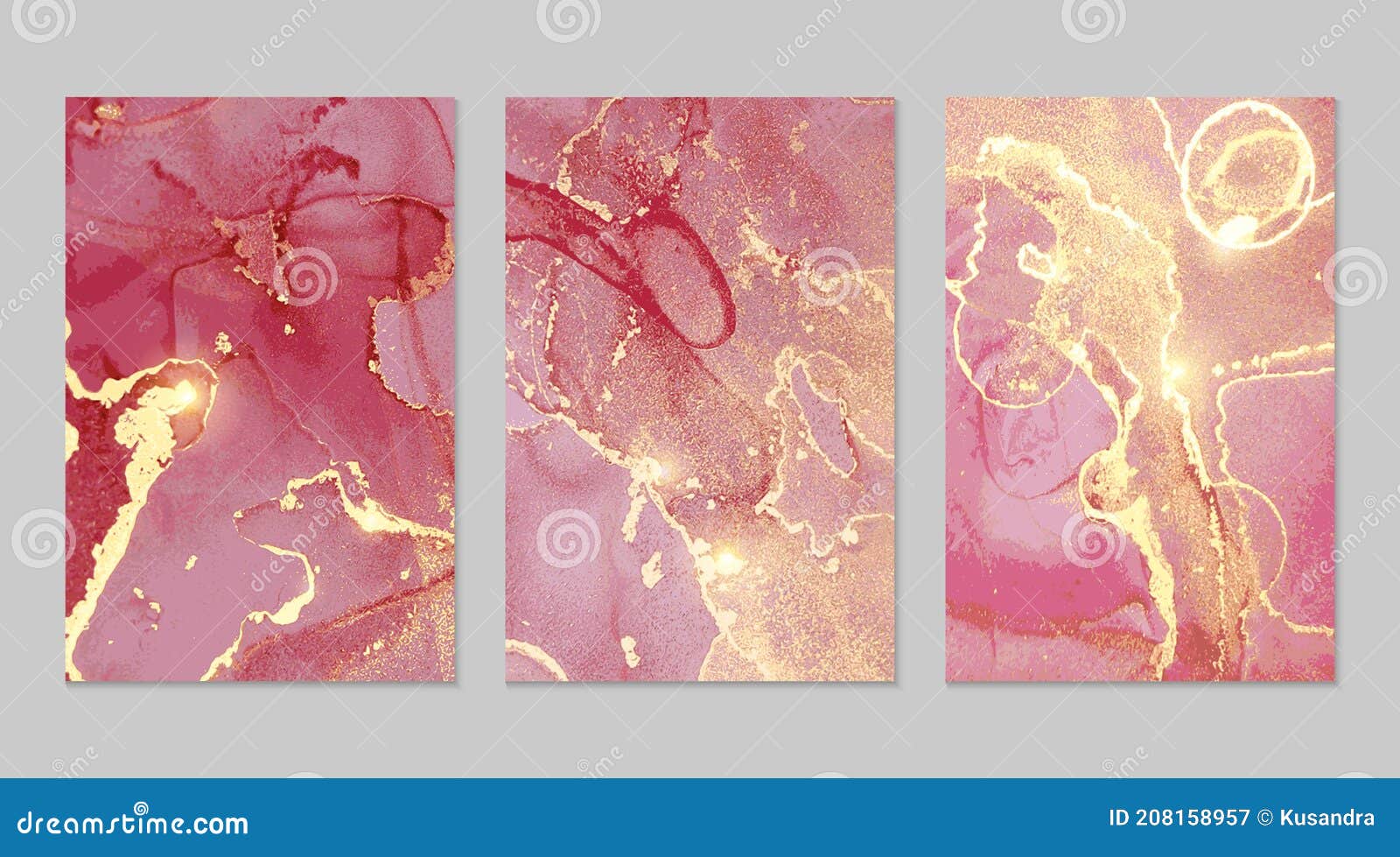 Set of Templates for Banner, Poster Design with Magenta and Gold Marble ...
