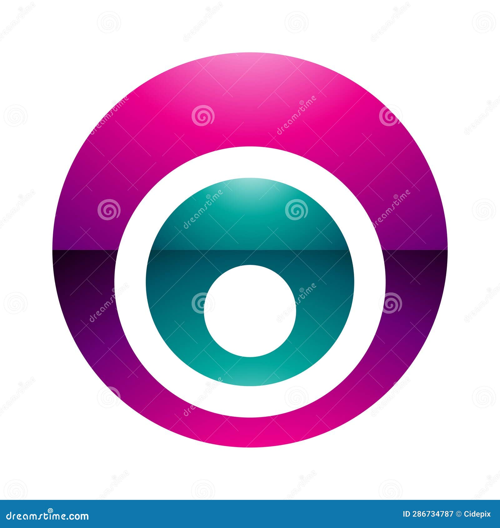 Magenta and Green Glossy Letter O Icon with Nested Circles Stock Vector ...