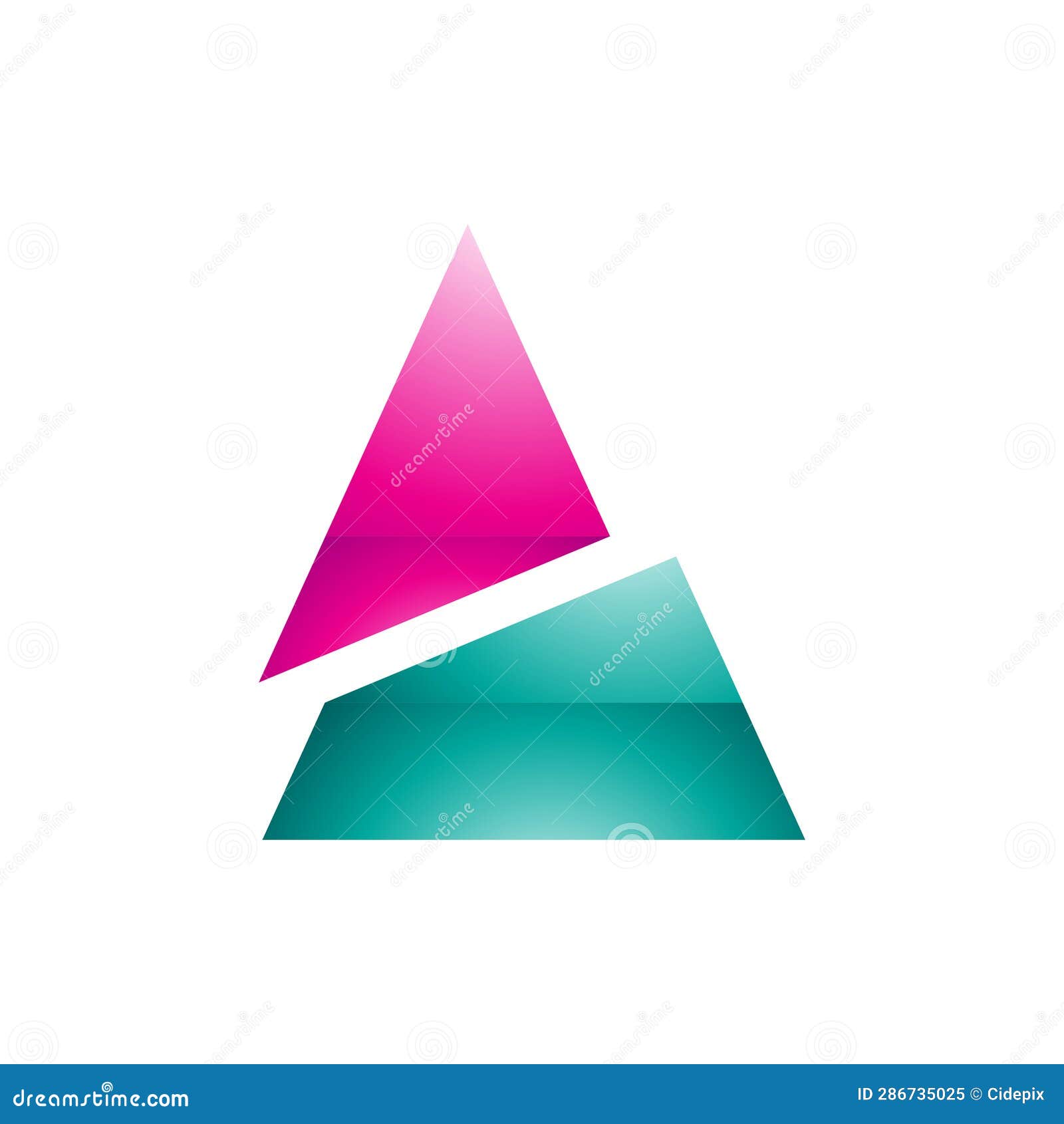 Magenta and Green Glossy Split Triangle Shaped Letter a Icon Stock ...