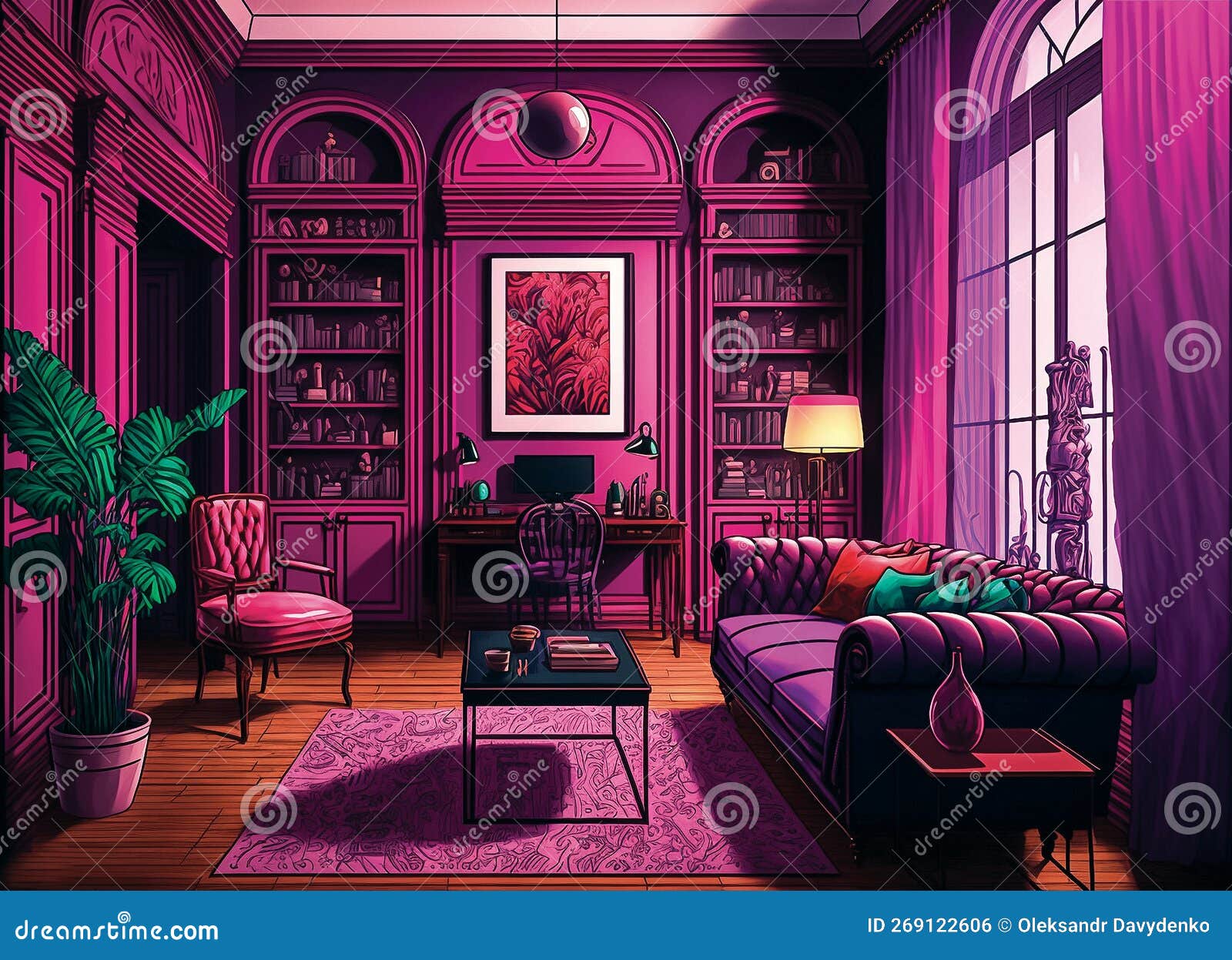 Magenta Interior Study, Hot Pink Interior Palace, Digital Illustration ...