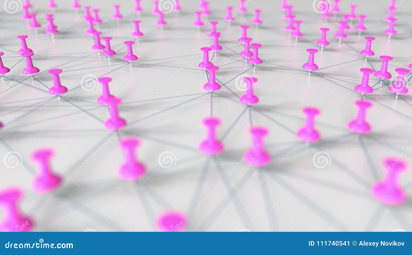 Magenta Pins and Threads Composing a Network. 3D Rendering Stock ...