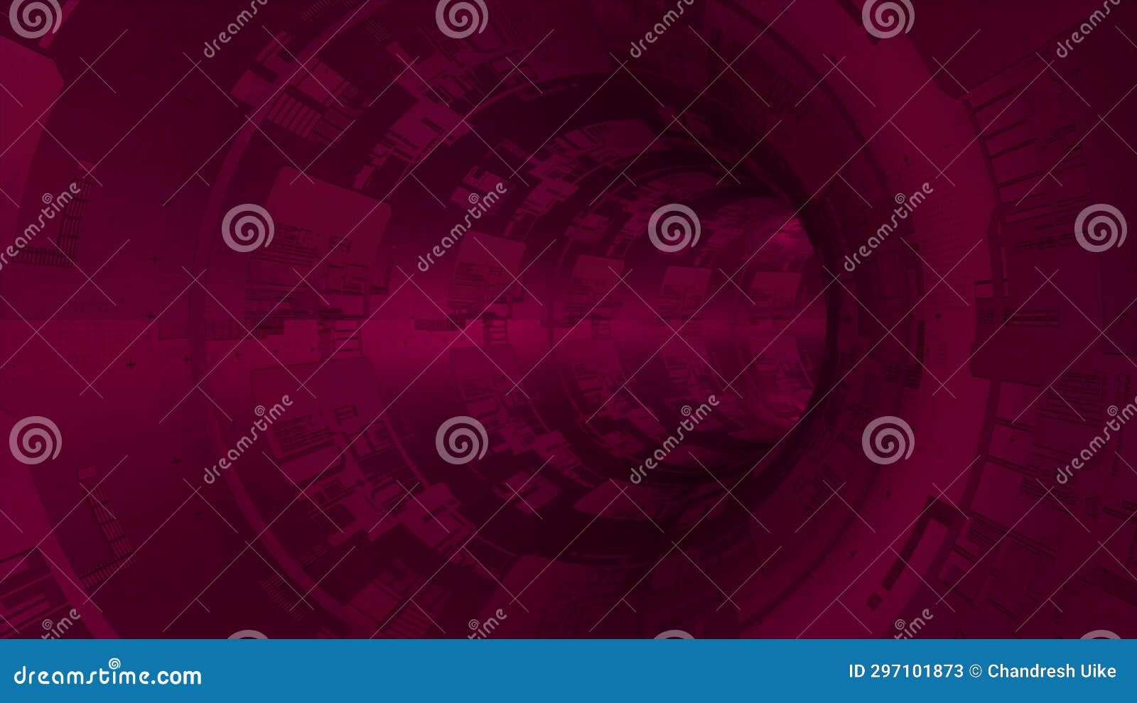 Magenta Red Sci-fi Circular Tunnel with Electronic Circuit Board ...