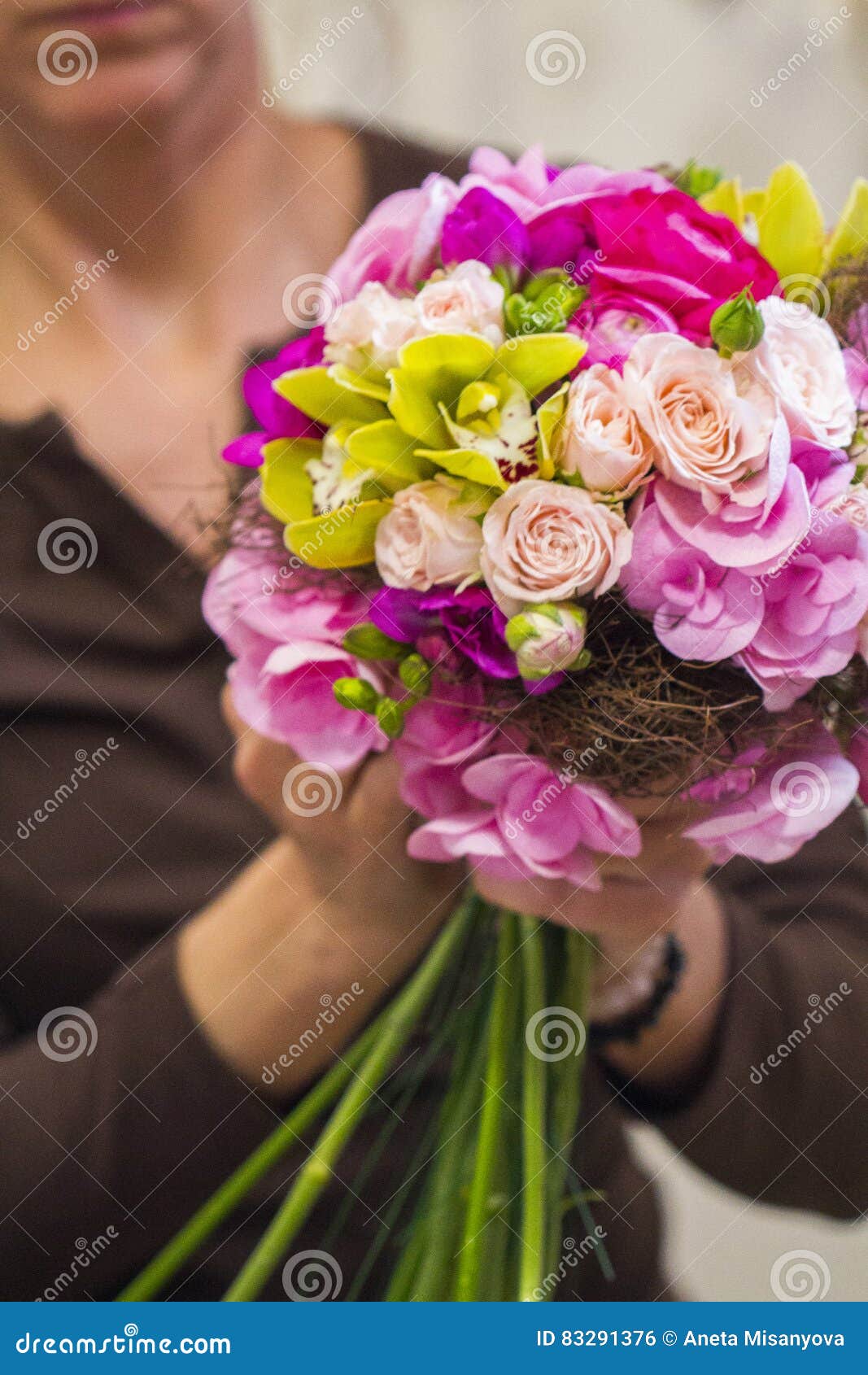 Magenta wedding bouquet stock photo. Image of engagement - 83291376