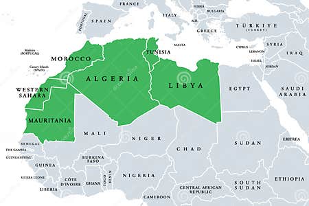 Maghreb, Arab Maghreb or Also Northwest Africa, Political Map Stock ...
