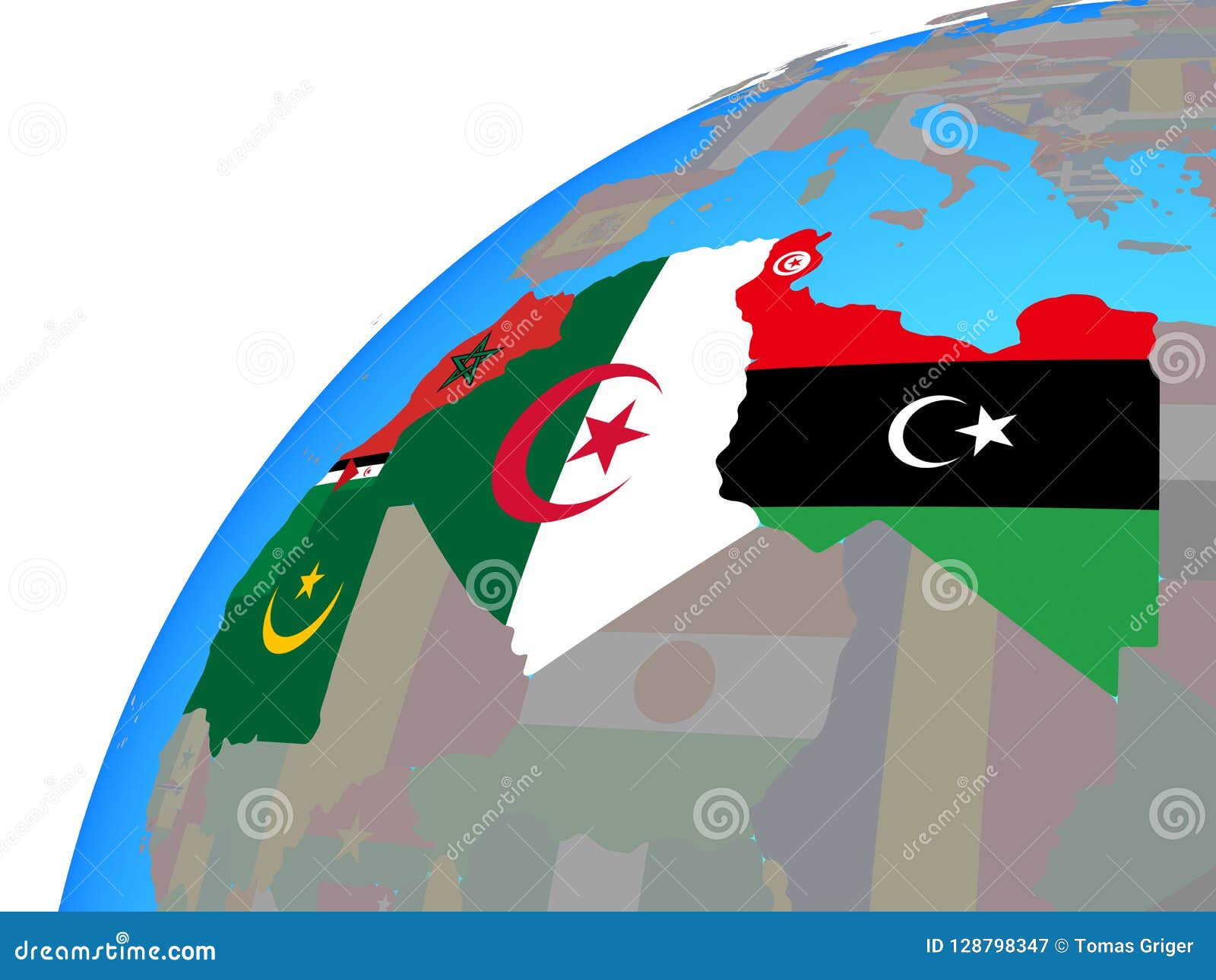 Maghreb Region with Flags on Globe Stock Illustration - Illustration of ...
