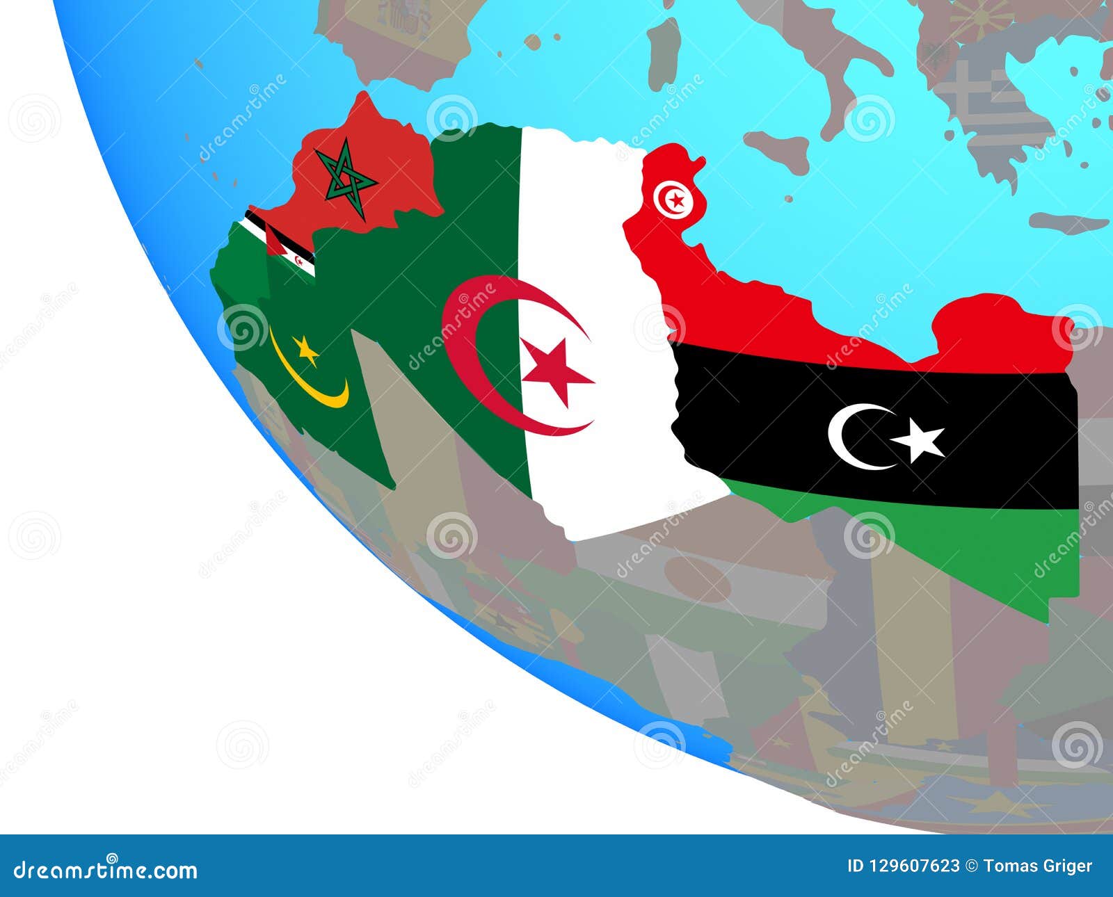 Maghreb Region with Flags on Globe Stock Illustration - Illustration of ...