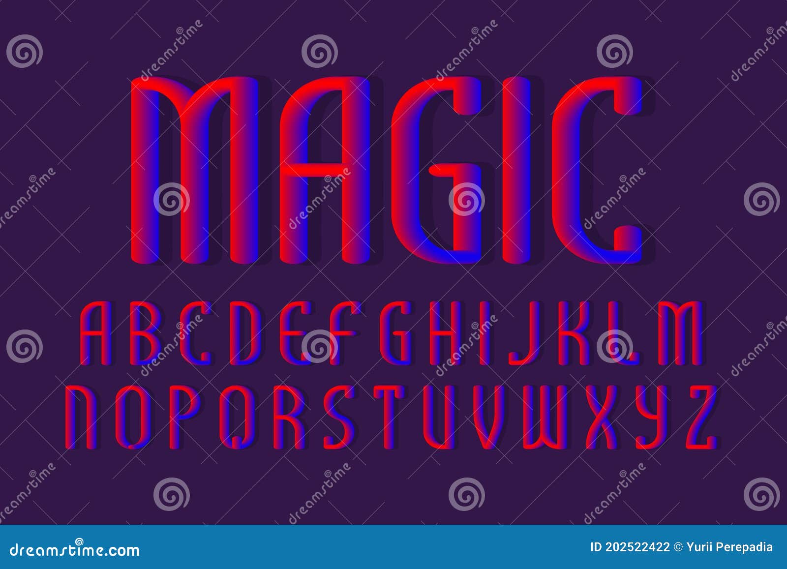 Magic Alphabet of Blue Red Gradient 3d Letters. Rounded Smoldering 3d ...