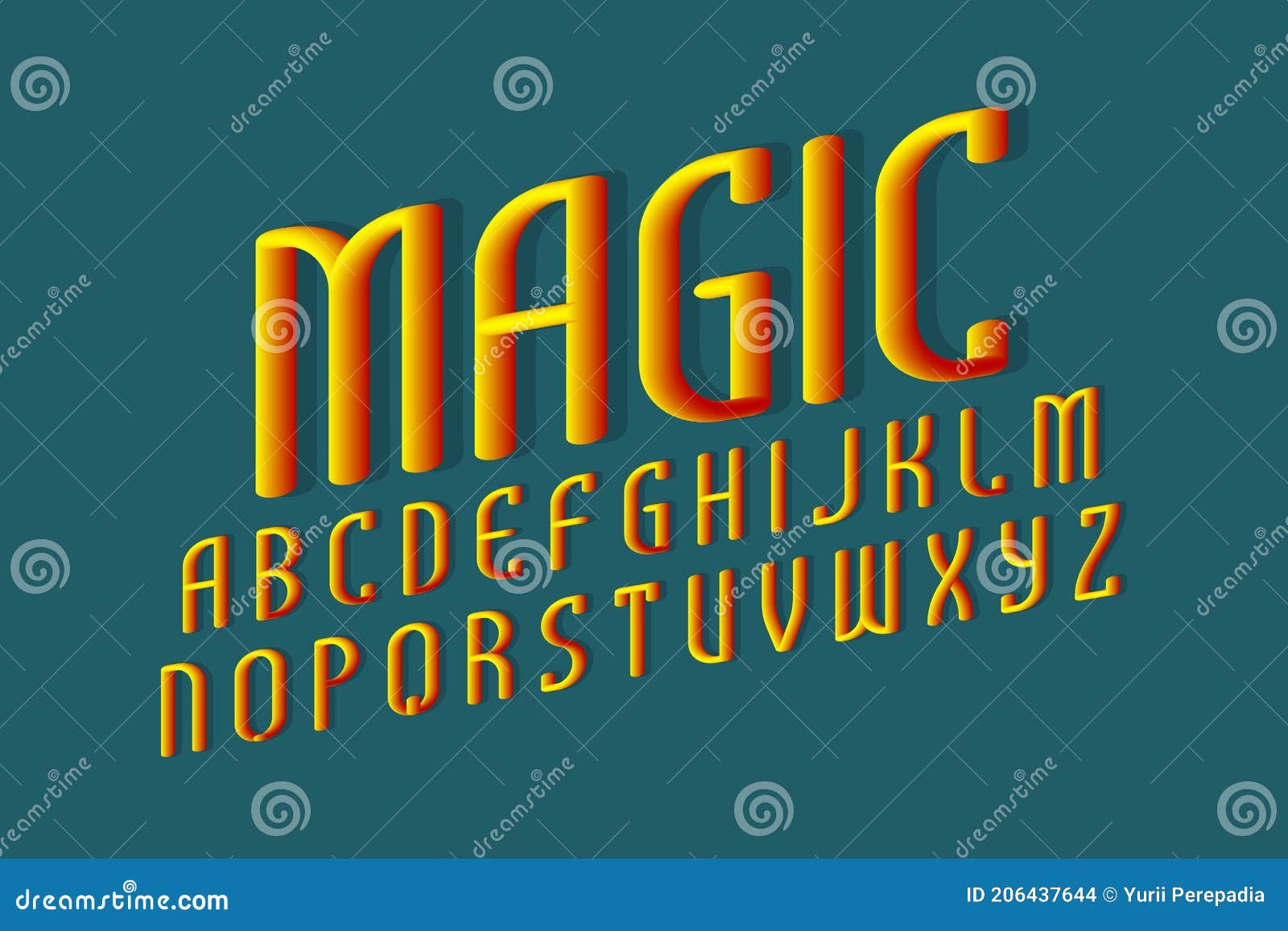 Magic Alphabet Of Yellow Red Gradient 3d Letters. 3d Display Font ...