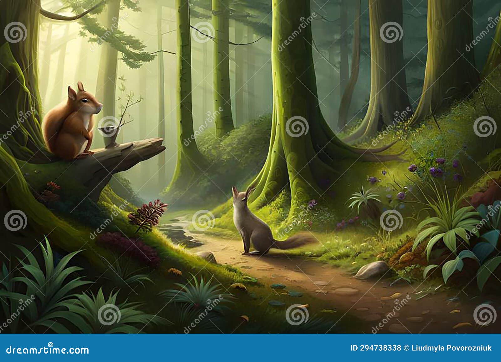 A Magic Animals in Adark Fantasy Forest Stock Illustration ...
