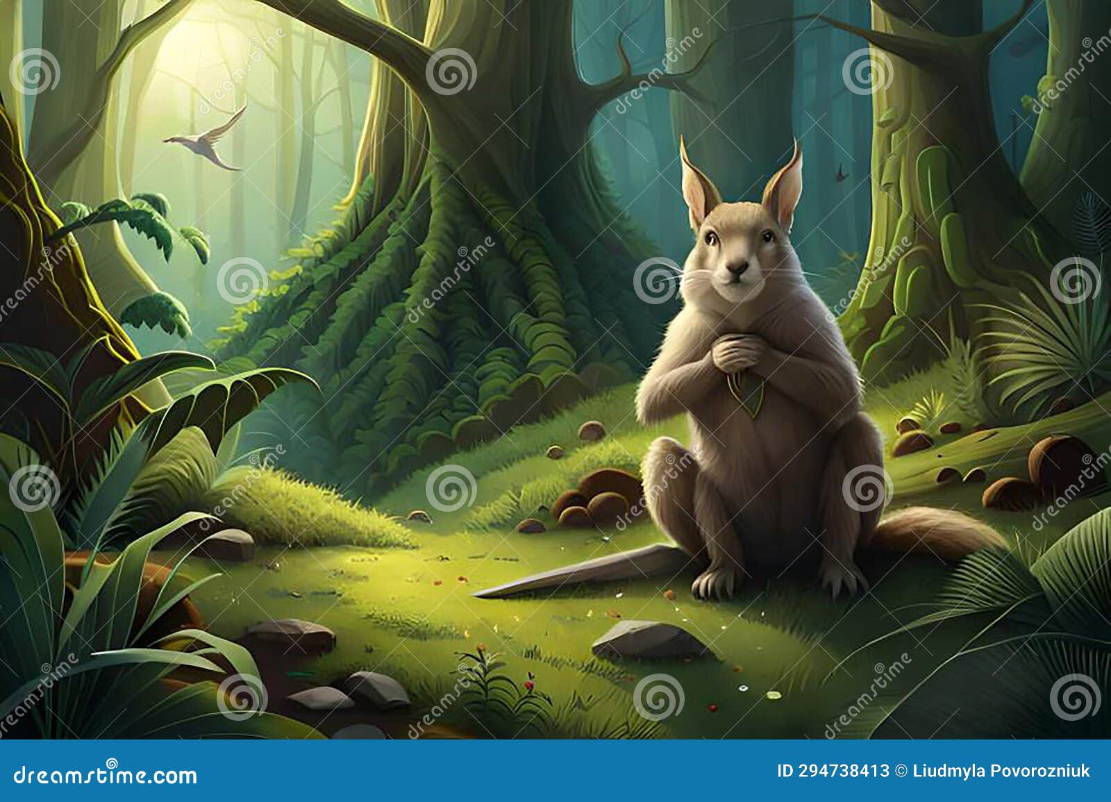 A Magic Animals in Adark Fantasy Forest Stock Illustration ...
