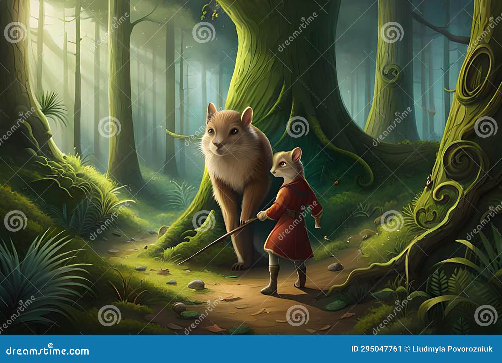 A Magic Animals in Adark Fantasy Forest Stock Illustration ...