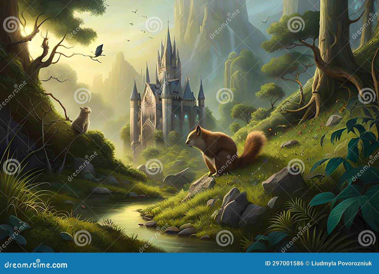 A Magic Animals in Adark Fantasy Forest Stock Illustration ...