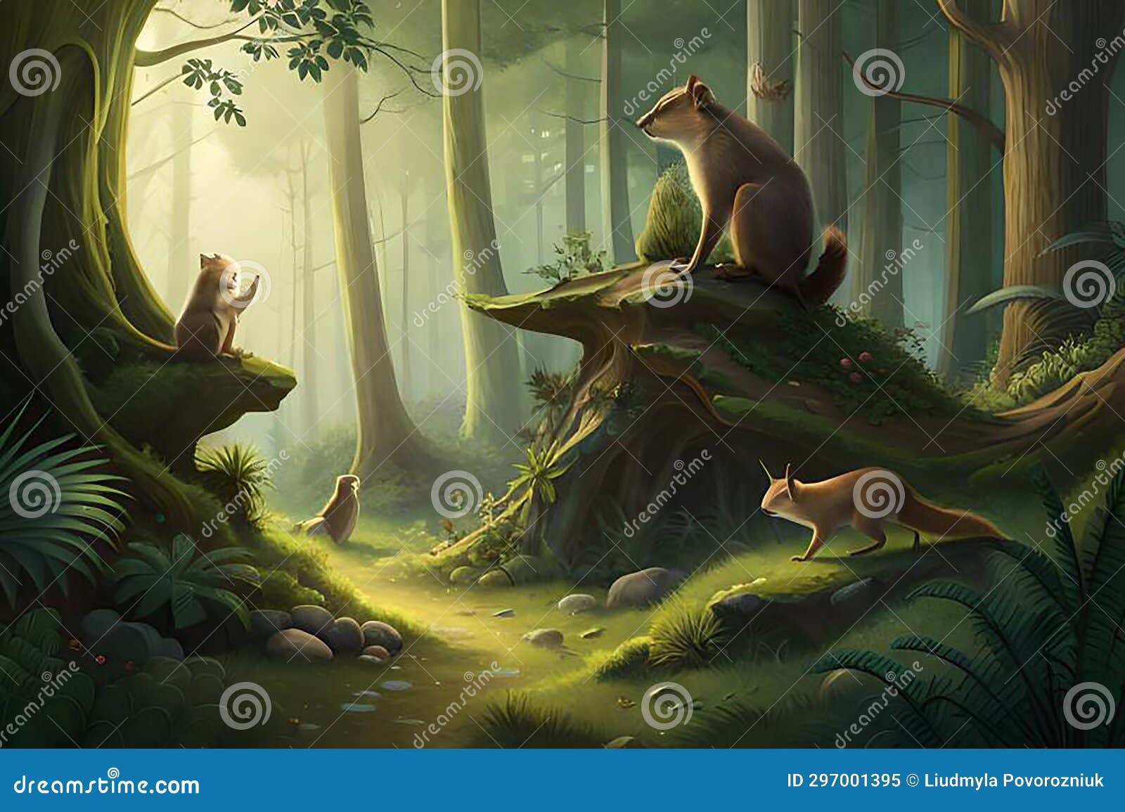 A Magic Animals in Adark Fantasy Forest Stock Illustration ...