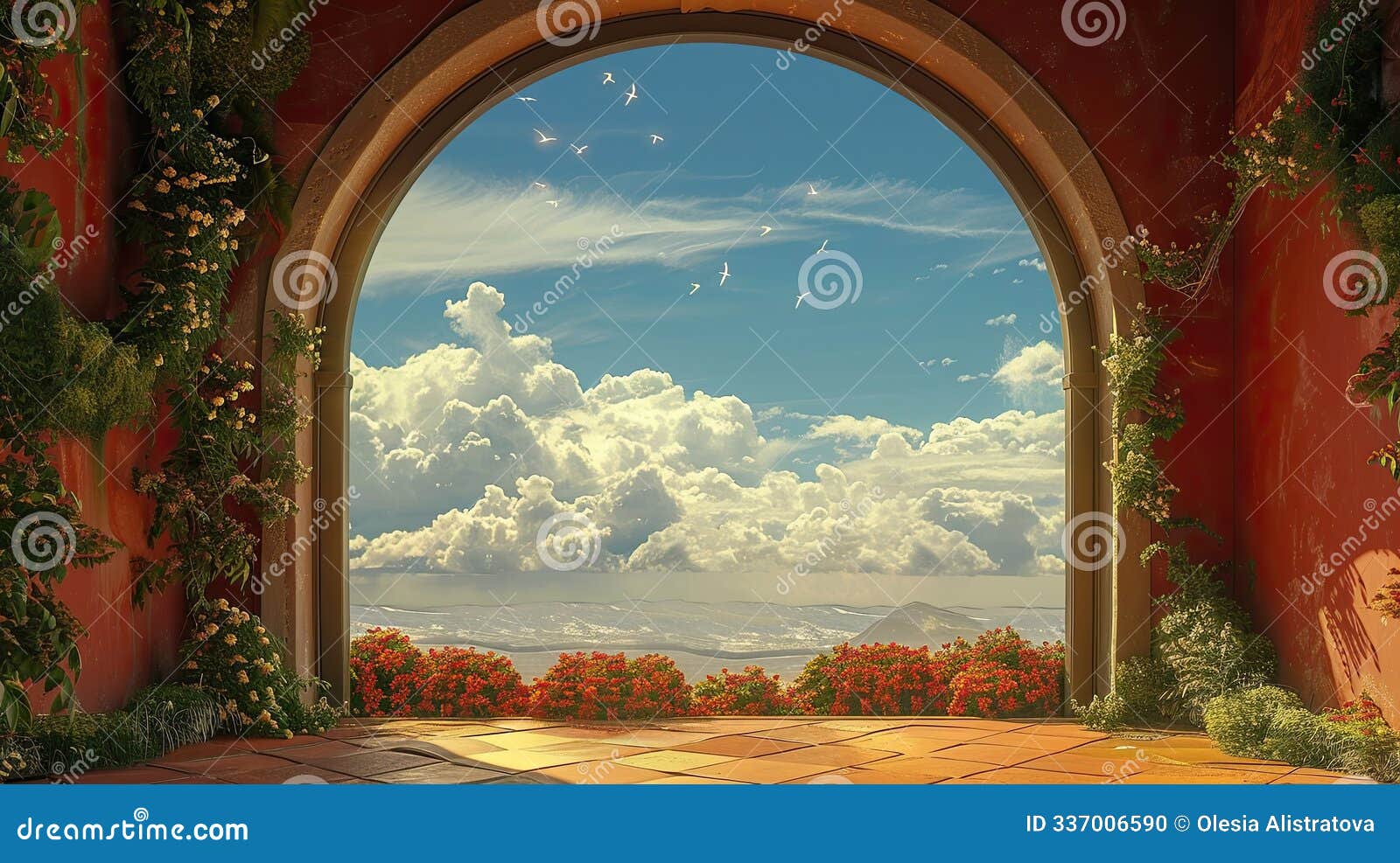 Magic Arch Window House Looking at the Sky Illustration Stock ...