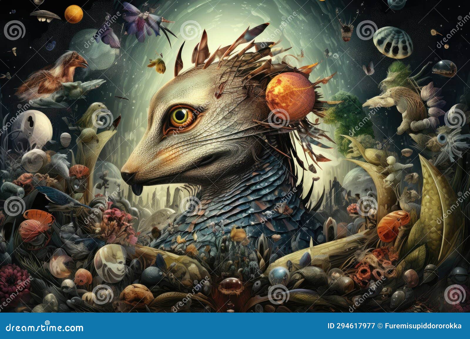 Magic Art Collage with Elements of Fantastic Creatures Stock ...