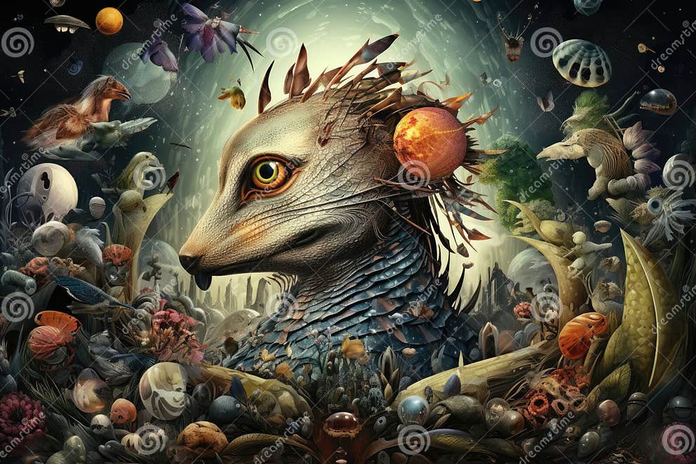 Magic Art Collage with Elements of Fantastic Creatures Stock ...