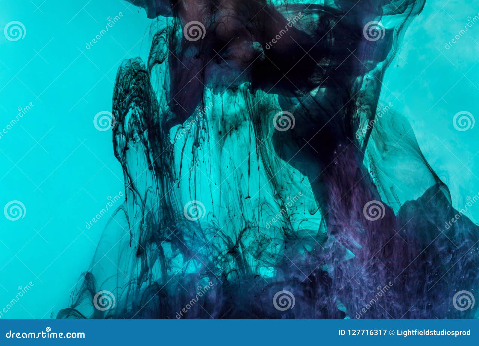 Magic Background with Dark Blue Swirls of Paint in Turquoise Water ...