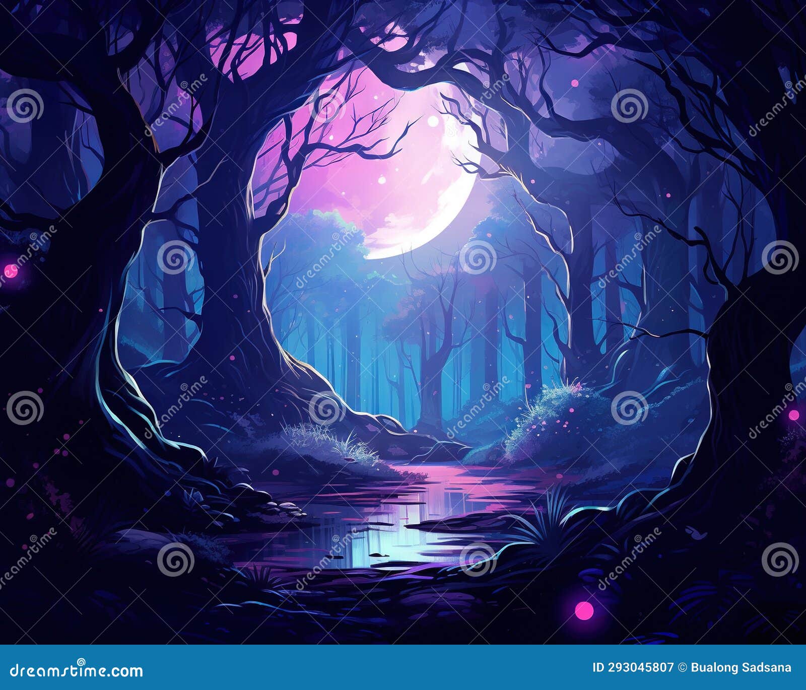 Magic Background with a Full Moon at Night. Stock Illustration ...