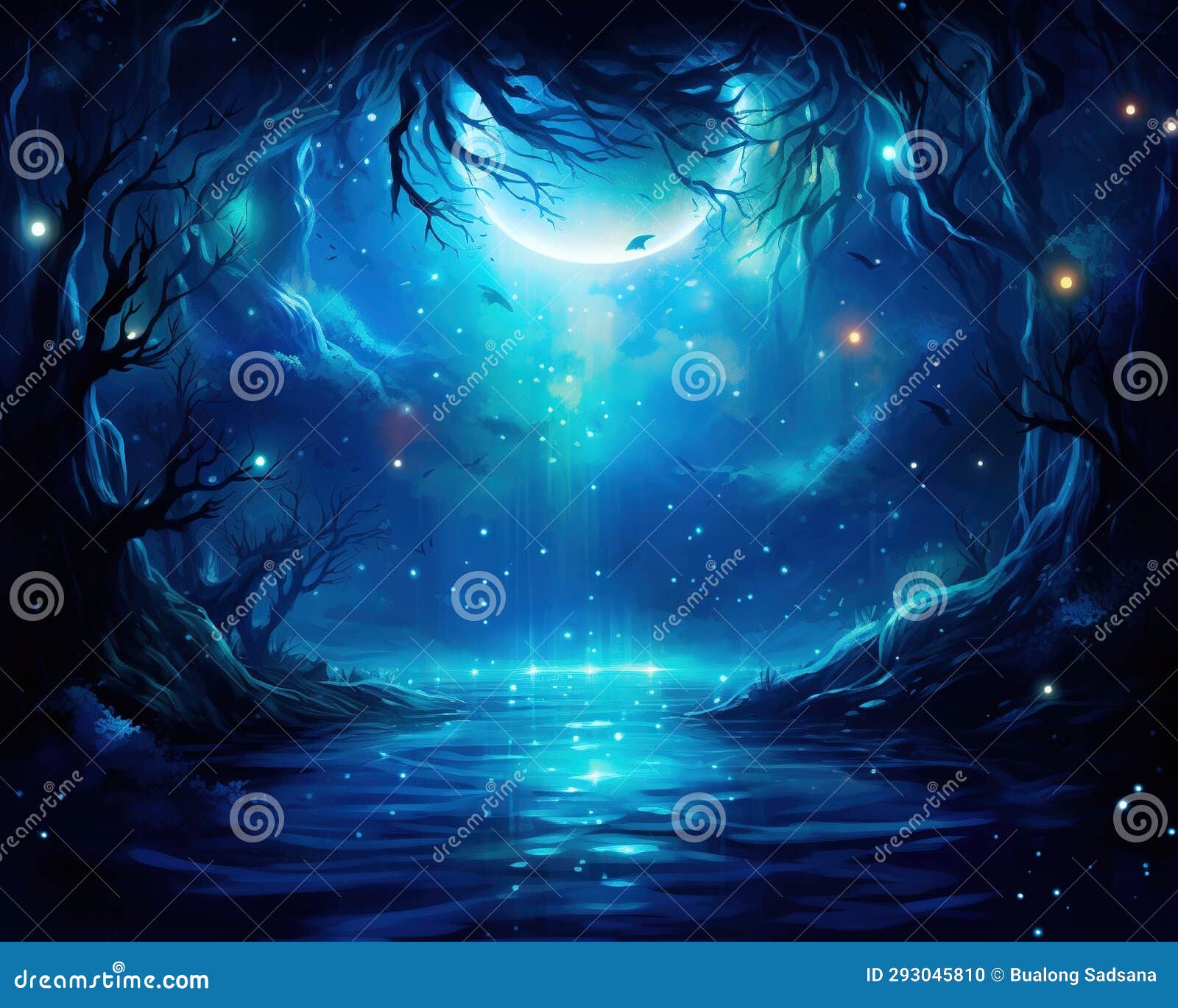 Magic Background with a Full Moon at Night. Stock Illustration ...