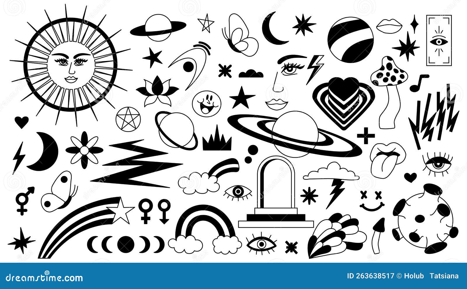 Magic Background in Retro Style with Hand Drawn Elements. Decorative ...