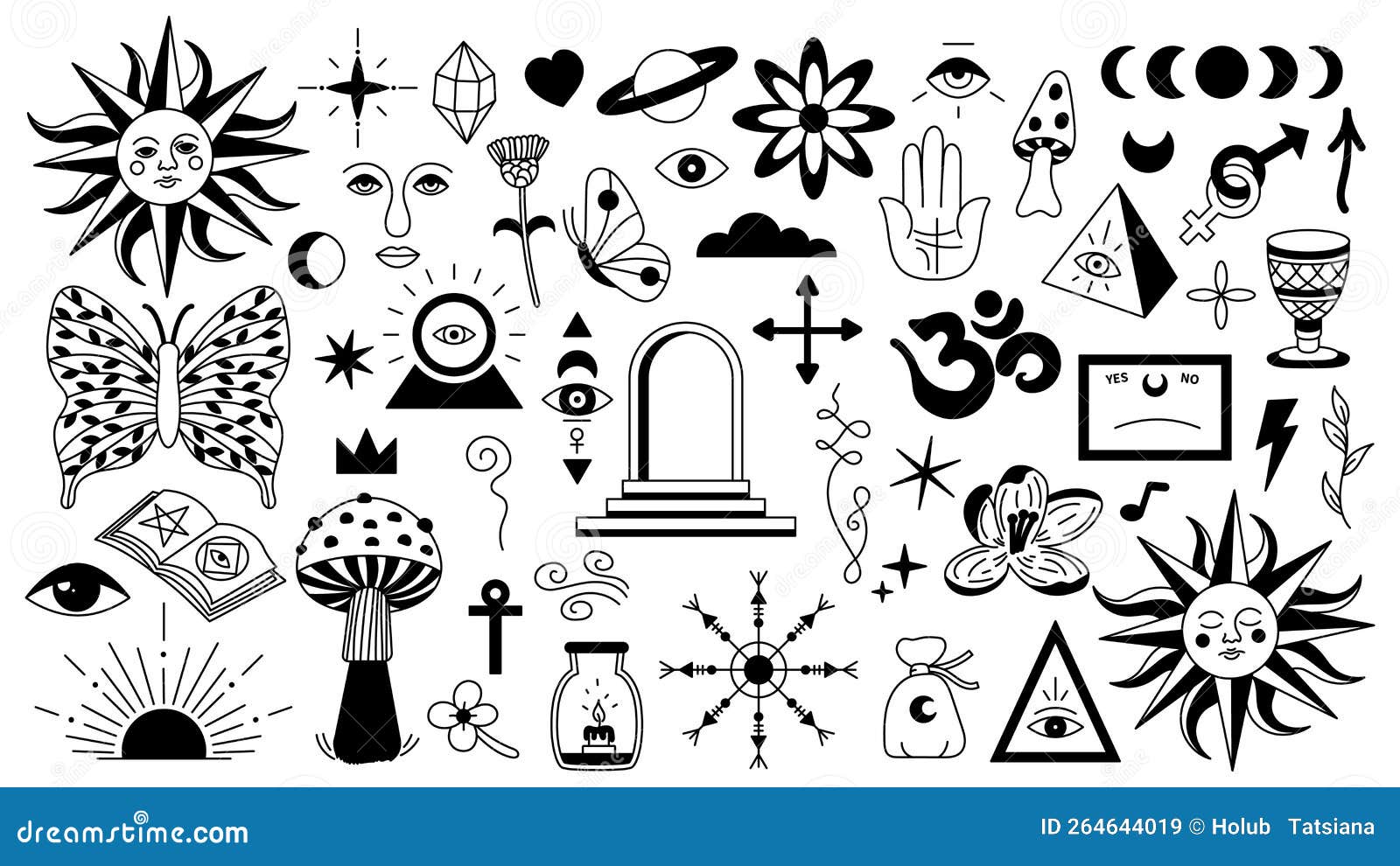 Magic Background in Retro Style with Hand Drawn Elements. Decorative ...