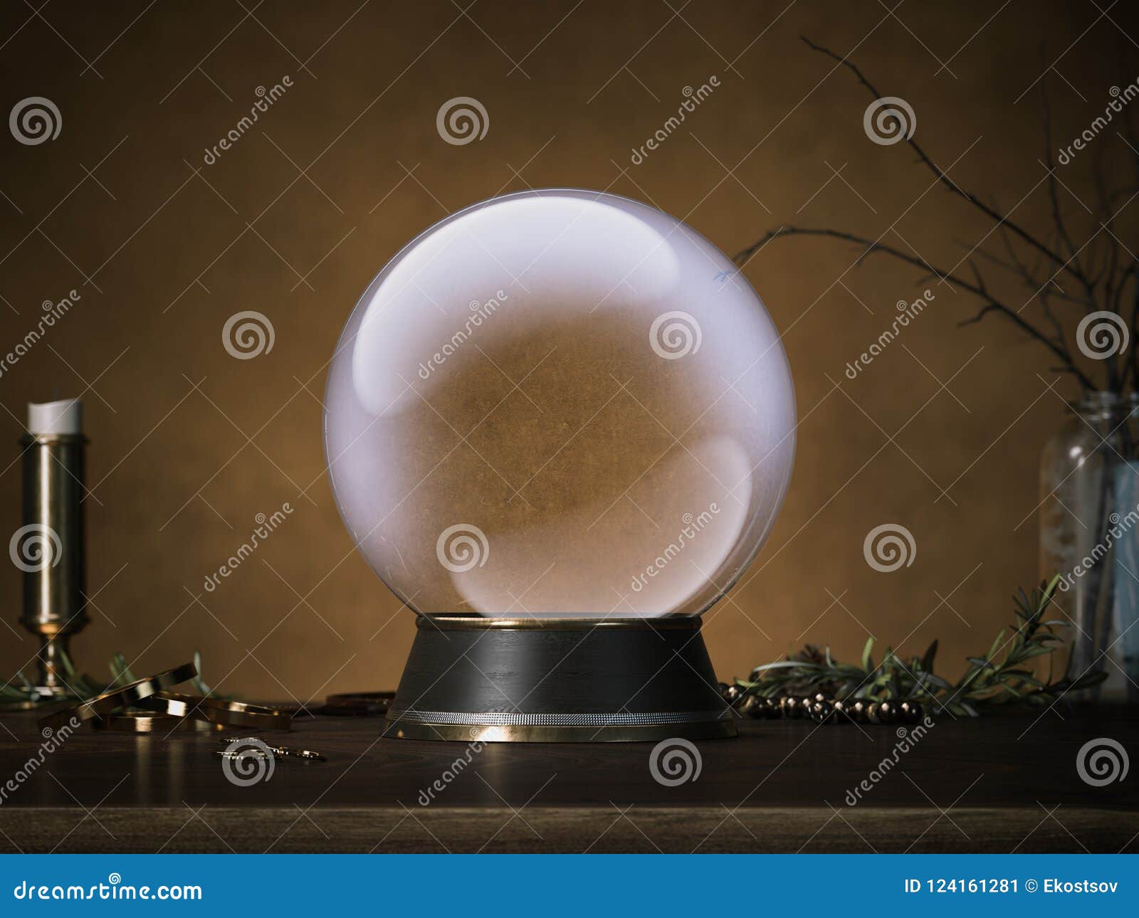 Magic Ball Fortune Teller on Table and Next To Yellow Walls, 3d ...