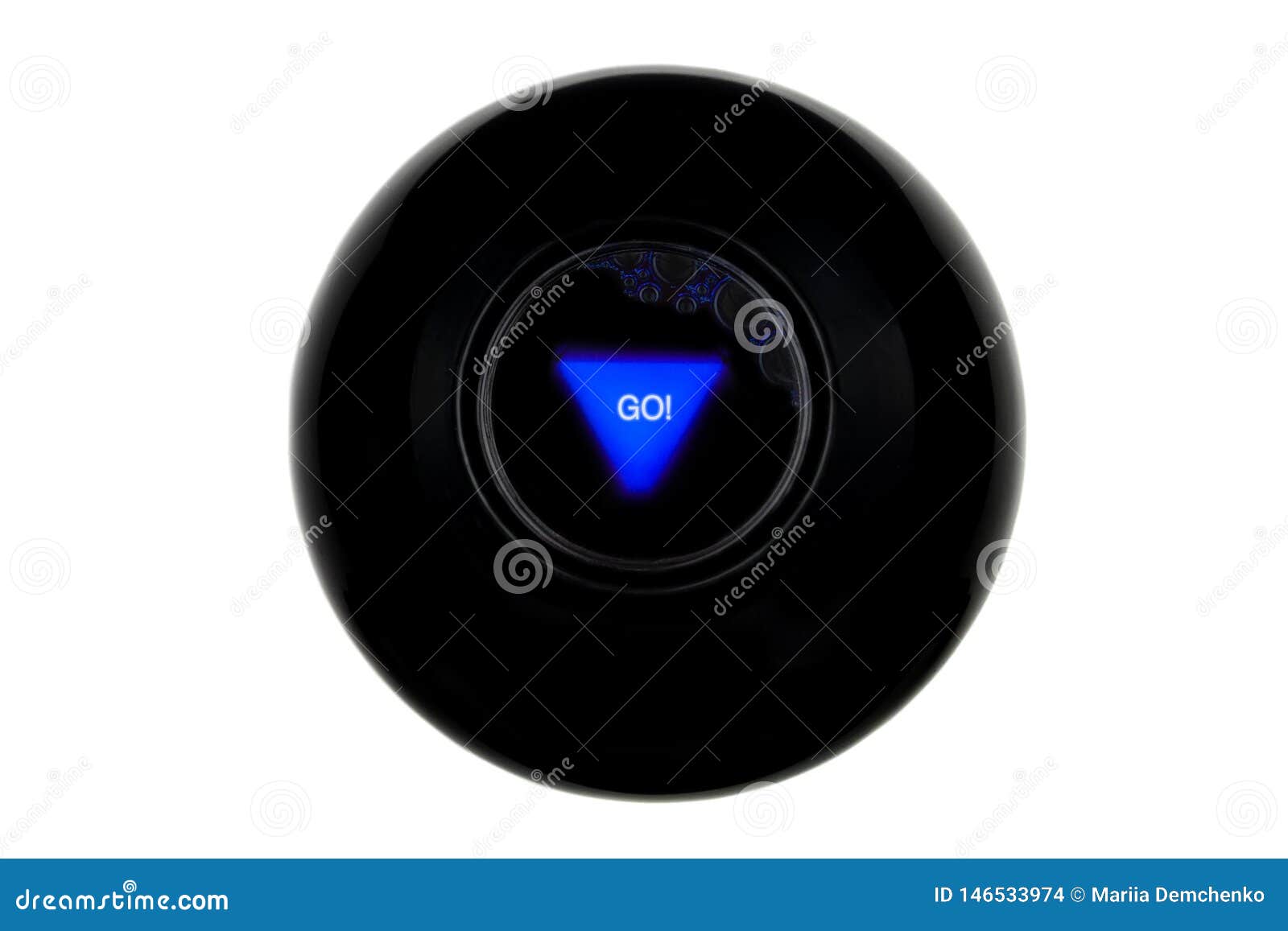 Magic 8 Ball with Prediction GO on White Background Stock Photo - Image ...