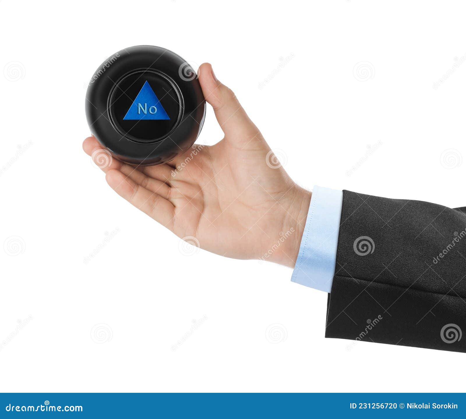 Magic Ball with Prediction No in Hand Stock Photo - Image of billiard ...