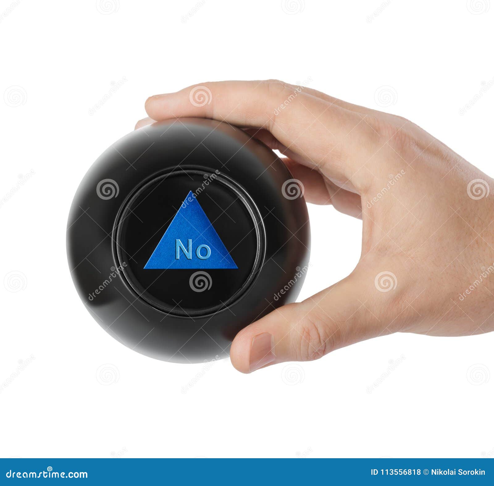 Magic Ball with Prediction No in Hand Stock Photo - Image of question ...
