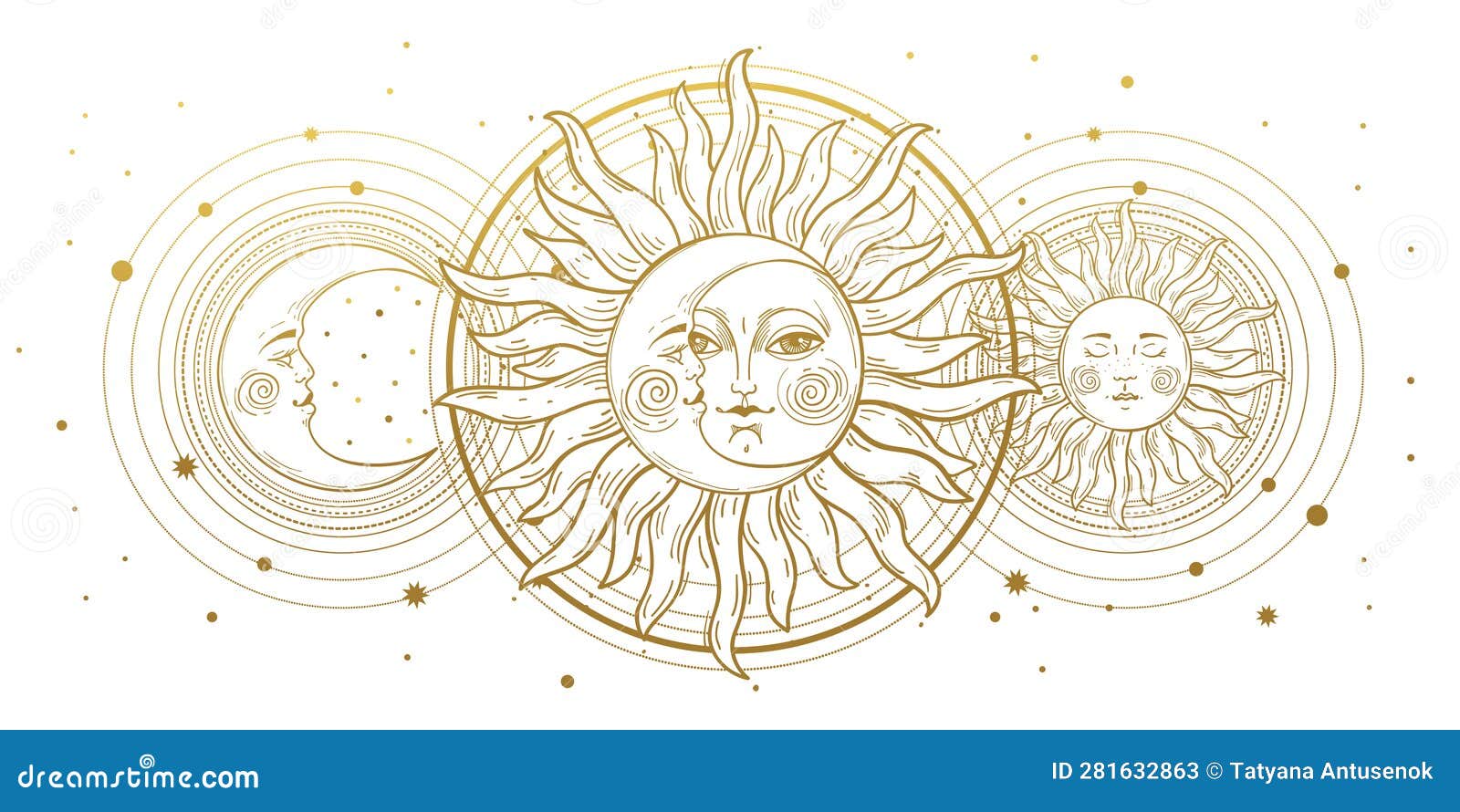 Magic Banner for Astrology, Divination, Magic. Golden Crescent and Sun ...