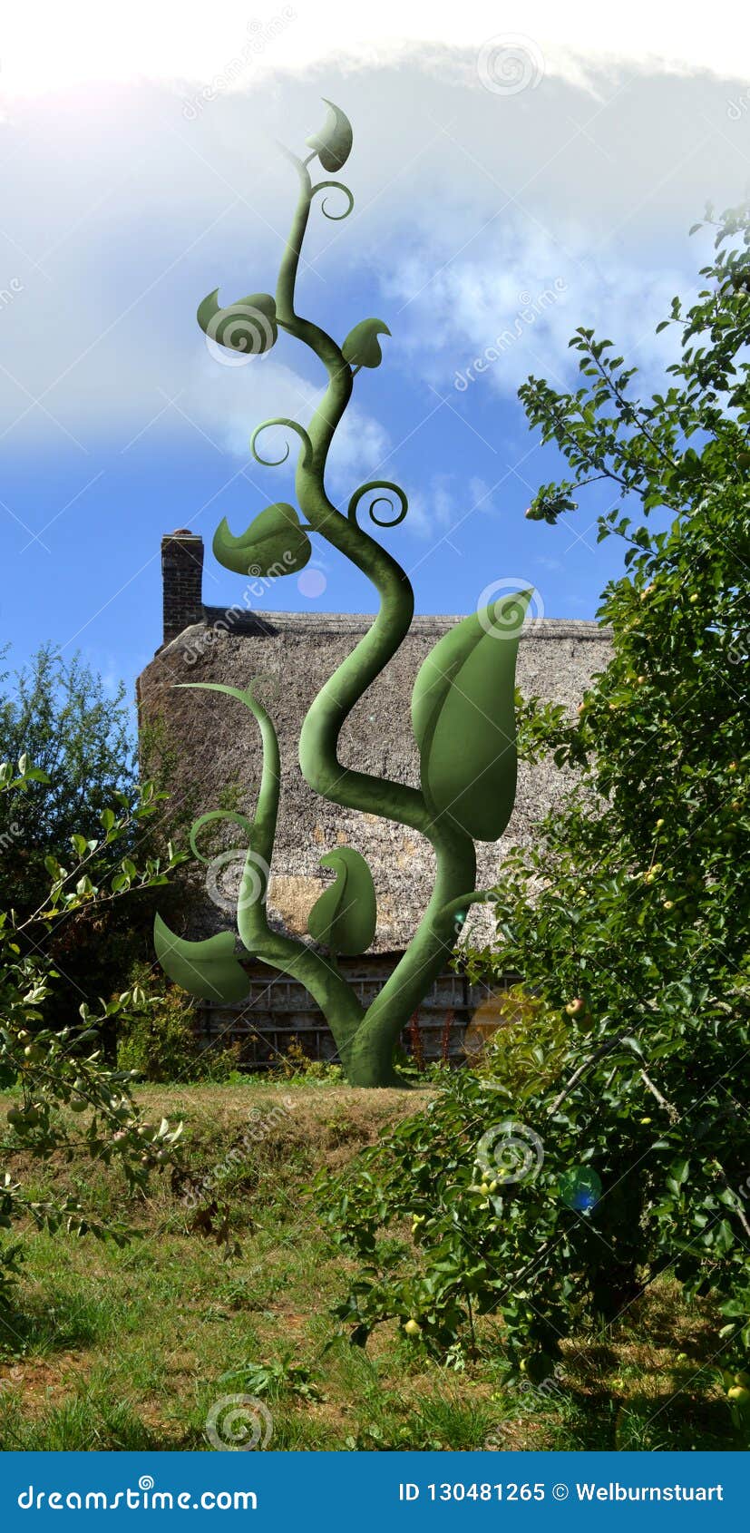 Magic Beanstalk and Cottage Stock Illustration - Illustration of high ...